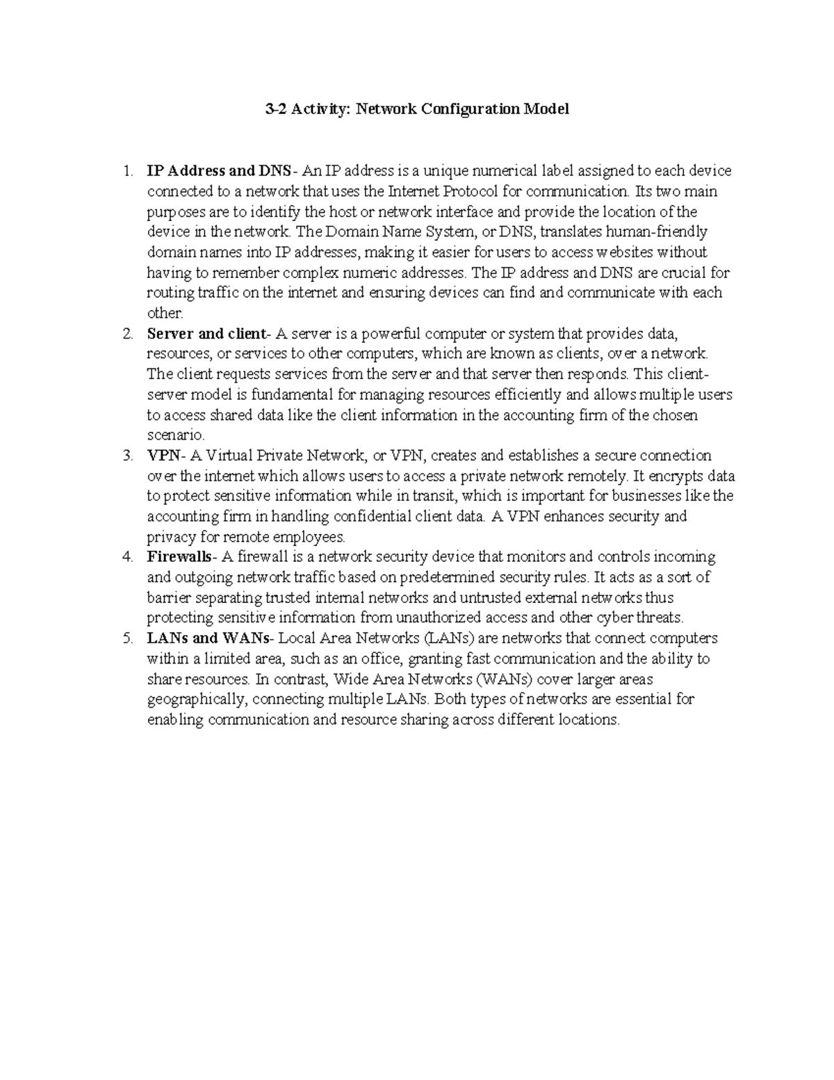 3-2 Network Configuration Model Assisgnment - 3-2 Activity: Network Configuration Model IP ...