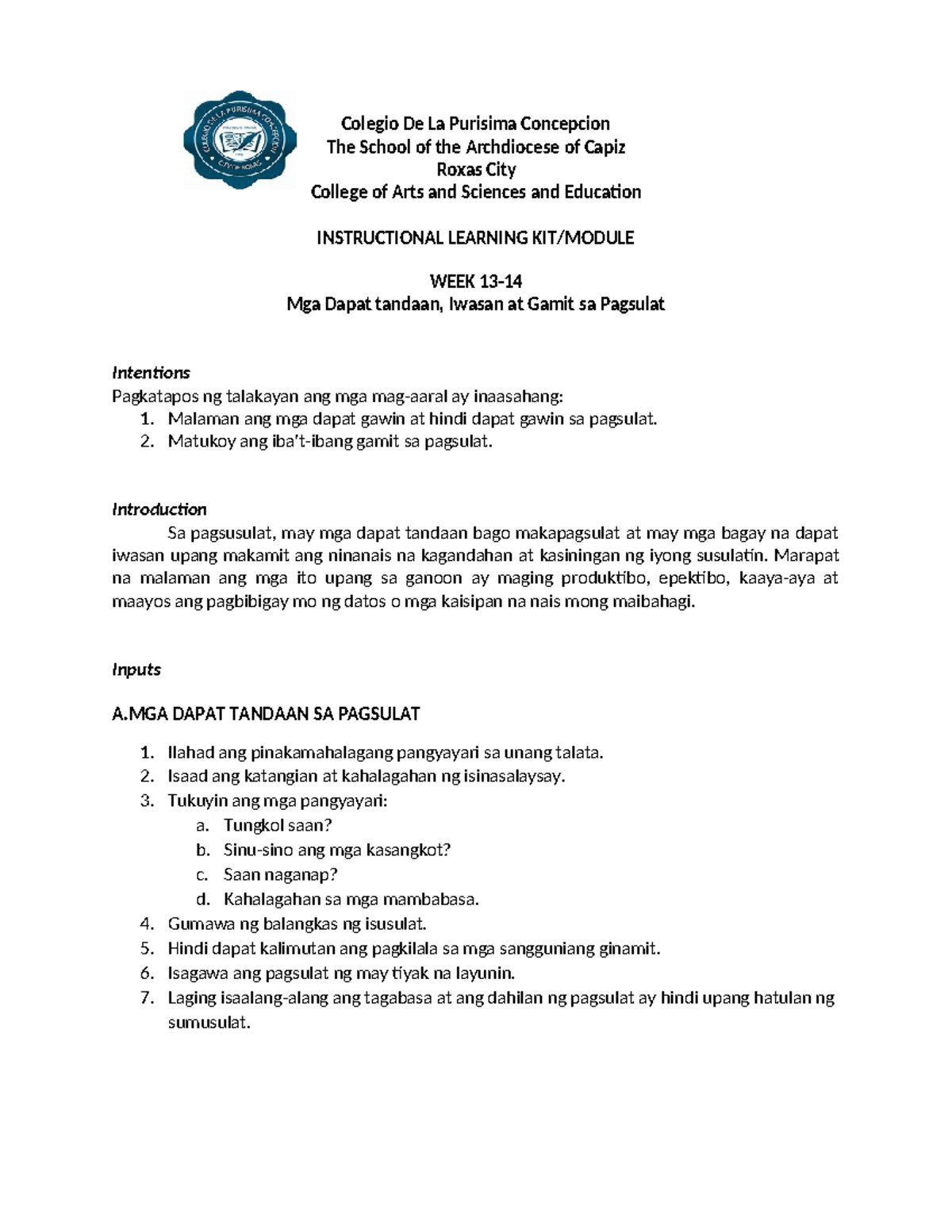 Mga Dapat Tandaan at Iwasan sa Pagsulat - Week 13 FIL 2 (Pre-Final ...