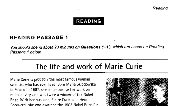 Marie Curie: Life, Achievements, and Legacy - READING PASSAGE 1 - Studocu
