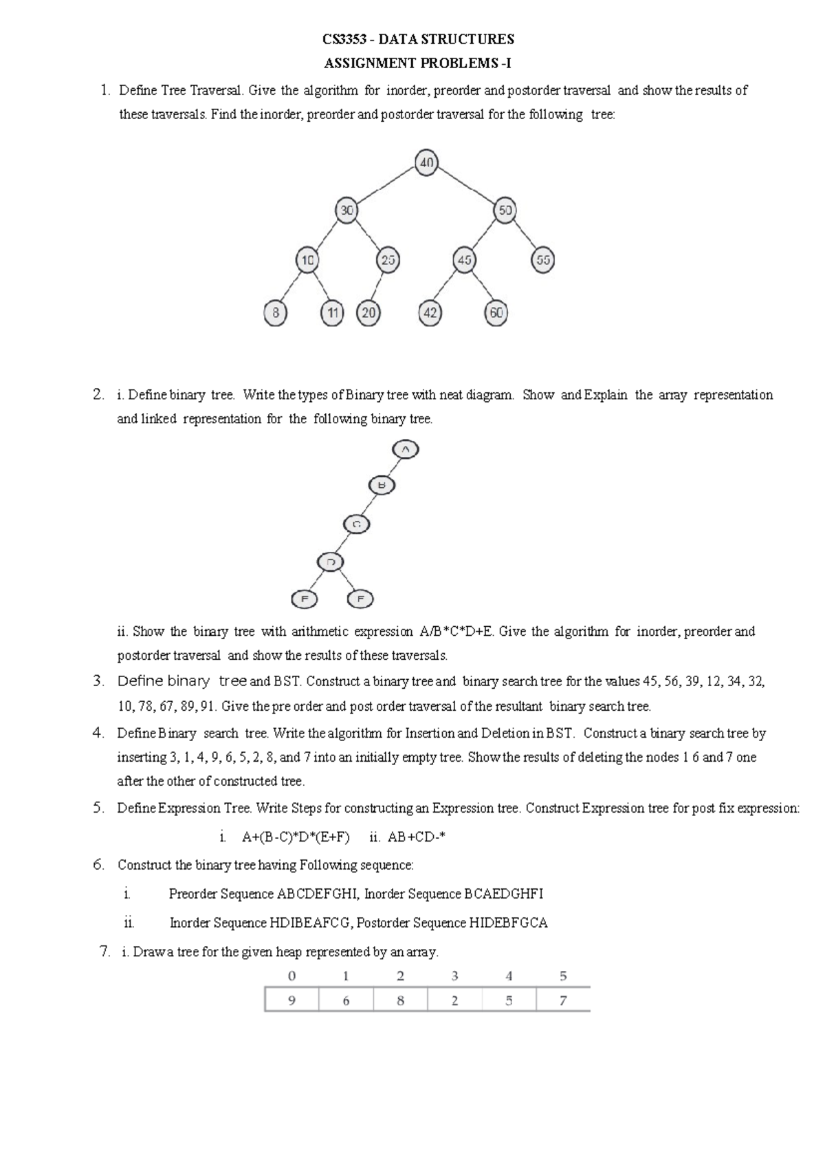 CS3353 DATA STRUCTURES ASSIGNMENT: TREE TRAVERSAL & BSTs - Studocu