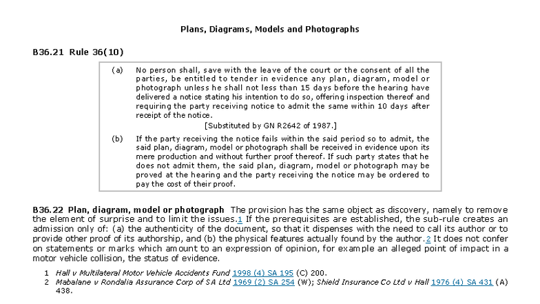 Rule 36(10) Plans, Diagrams, Models and Photographs - Plans, Diagrams ...