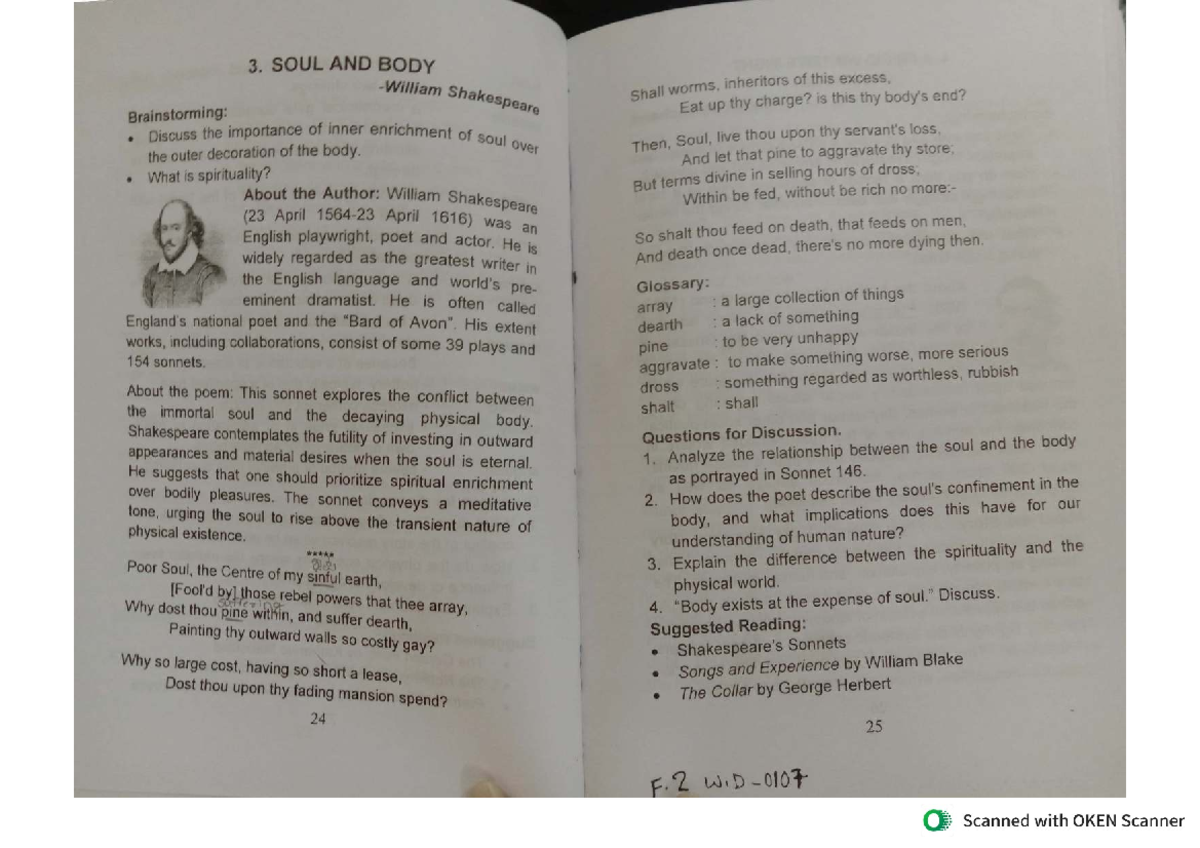 Soul and Body: Analyzing Shakespeare's Sonnet 146 - BCA - Studocu