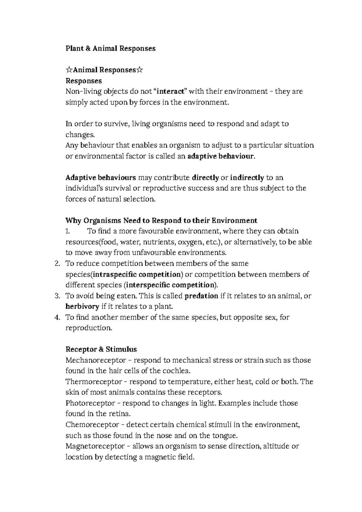 NCEA Level 3 Biology - Notes on Plant & Animal Responses - Studocu