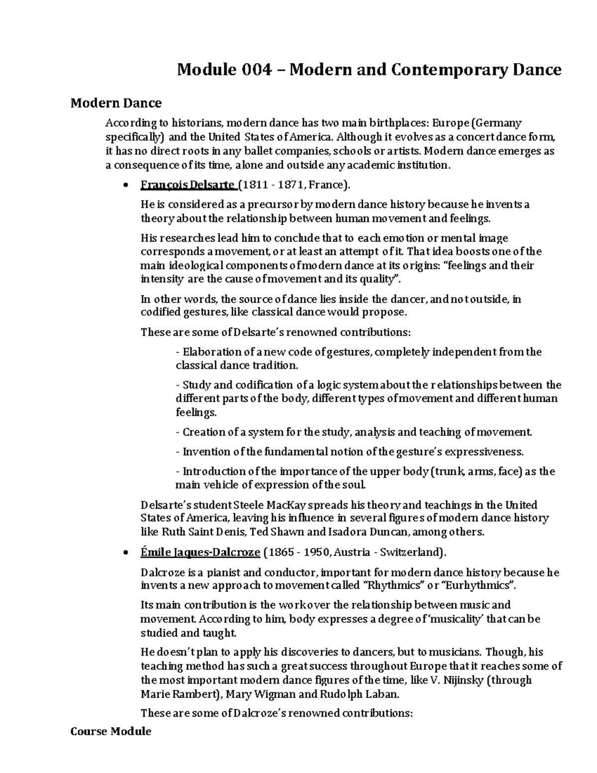 Module 004: Modern and Contemporary Dance Overview and Key Figures - Studocu