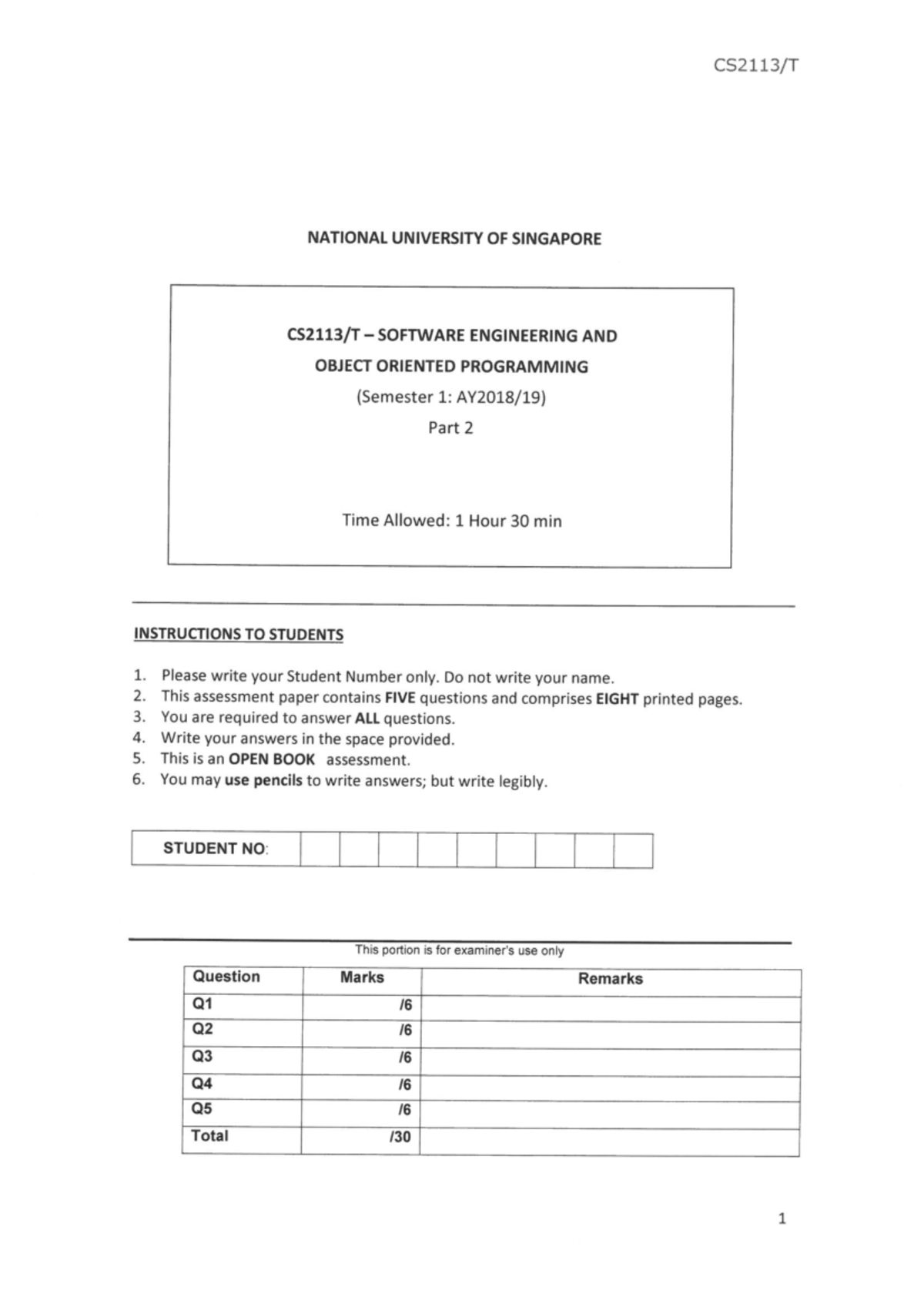 1819SEM1-CS2113 T(Part 2) - NATIONAL UNIVERSITY OF SINGAPORE SOFTWARE ENGINEERING AND OBJECT ...