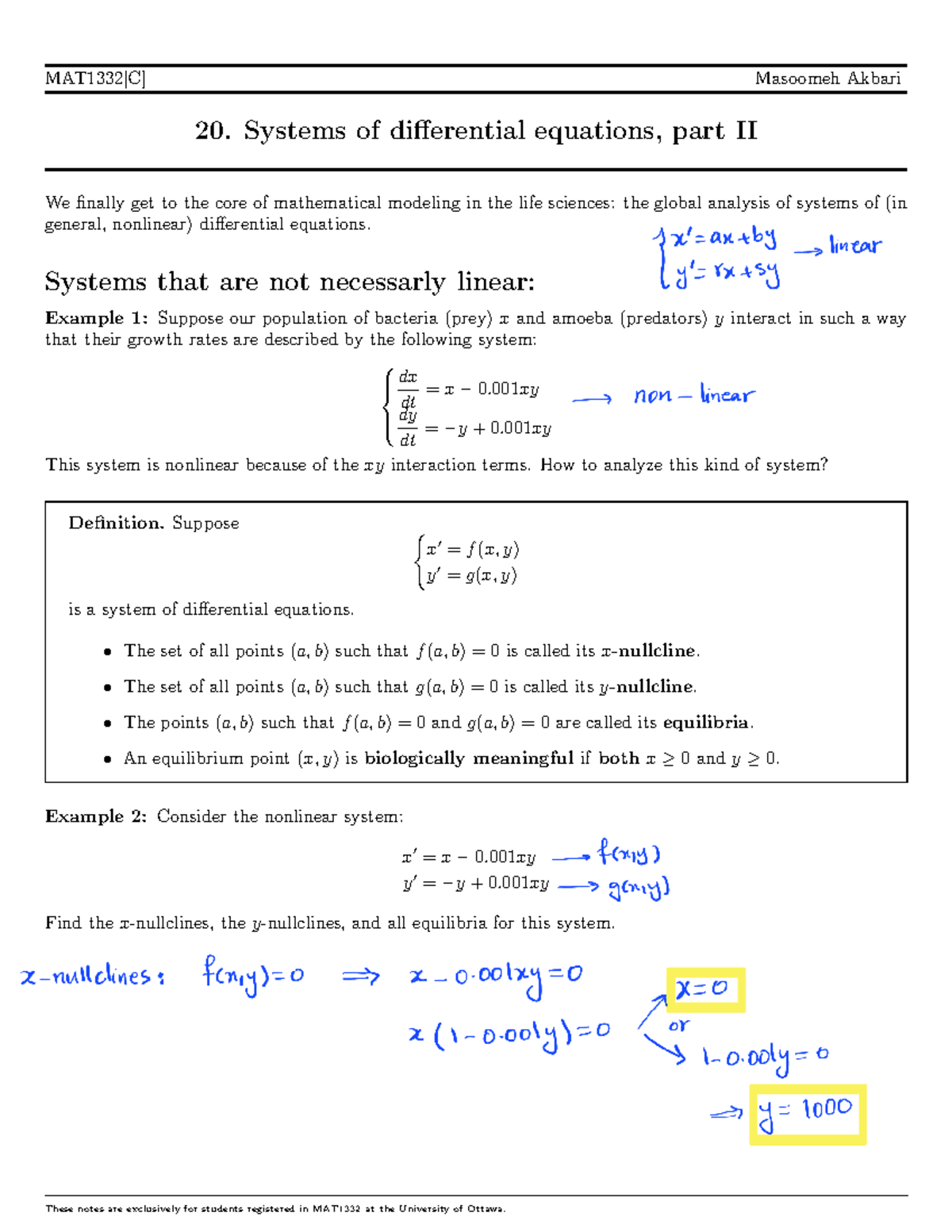 MAT1332 - Systems of Differential Equations II: Lecture Notes - Studocu