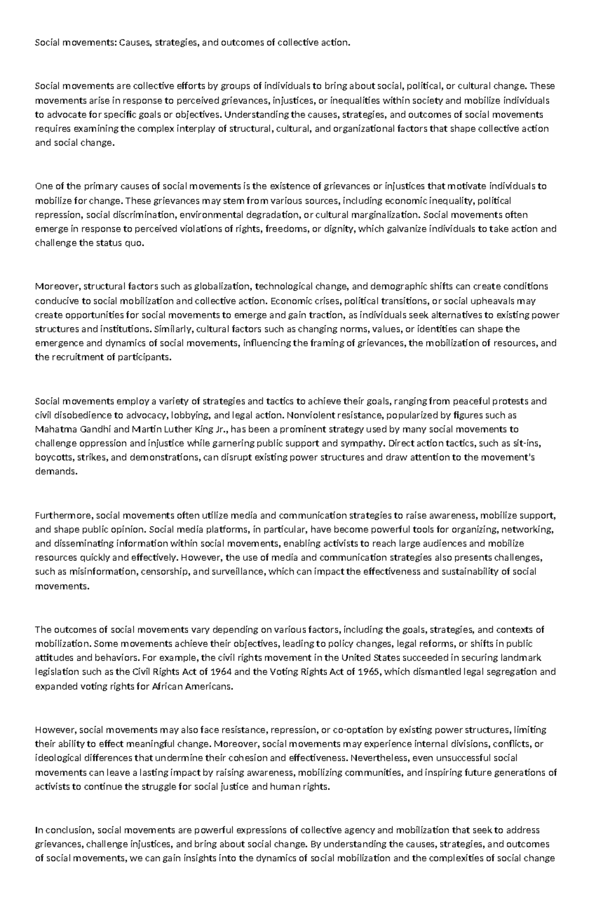 Social Movements: Causes, Strategies, and Outcomes Explained - Studocu