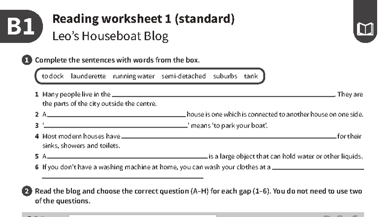 B1 Reading Worksheet 1: Houseboat Blog Activities and Questions - Studocu