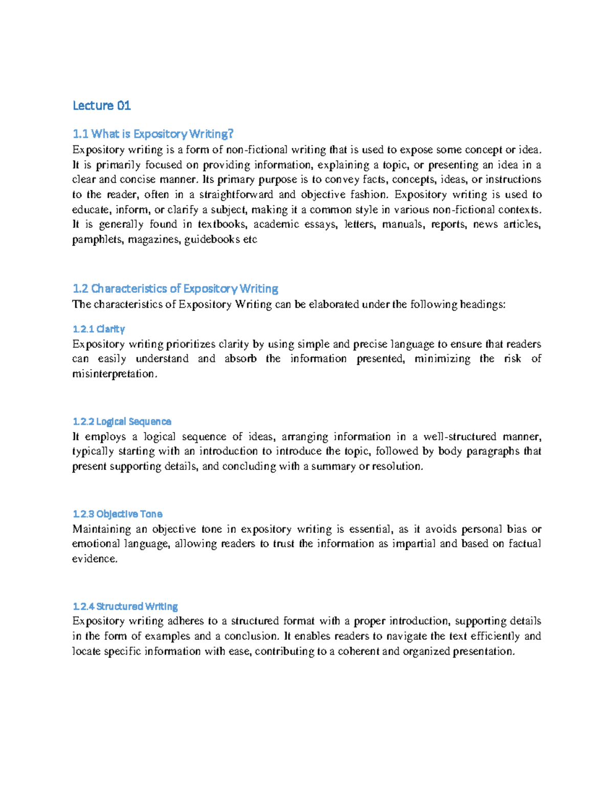 HUM120 Handouts Lecture 01 - Lecture 01 1 What is Expository Writing ...