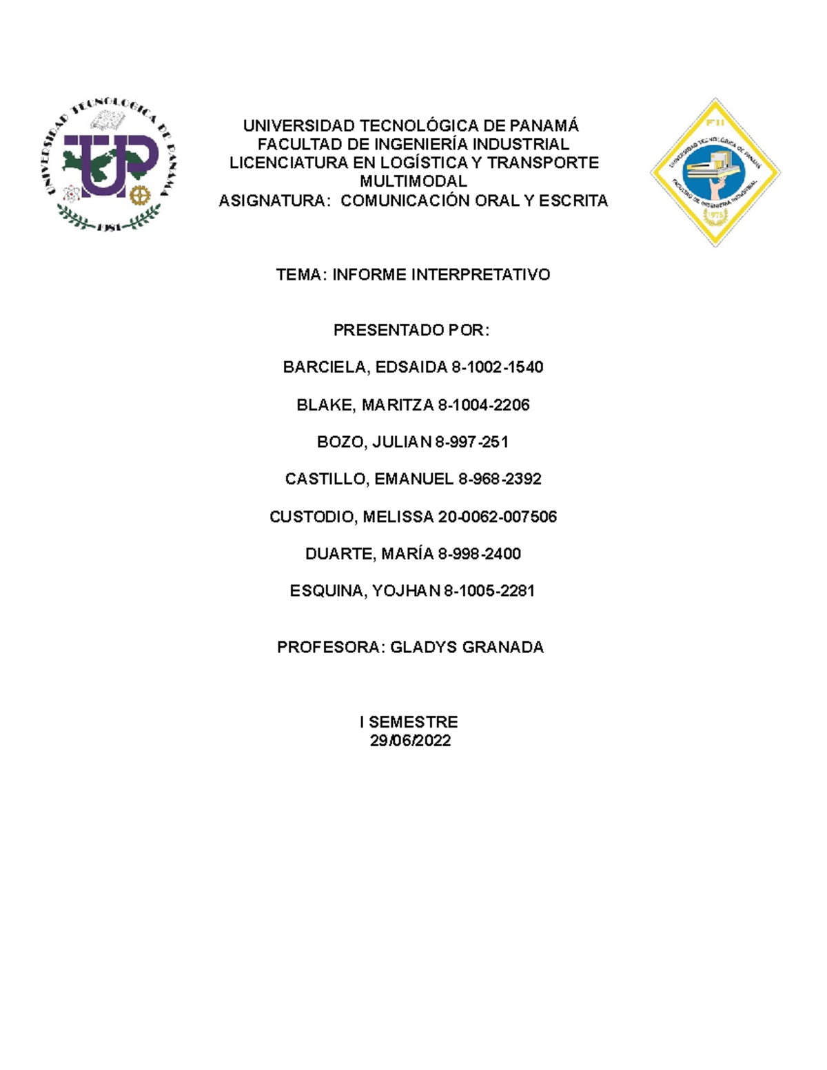 Informe Interpretativo sobre Comunicación Oral y Escrita (COM-101 ...