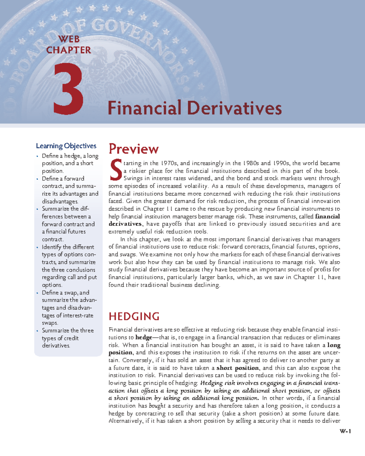 Web Chapter 3: Learning Objectives on Financial Derivatives and Hedging - Studocu
