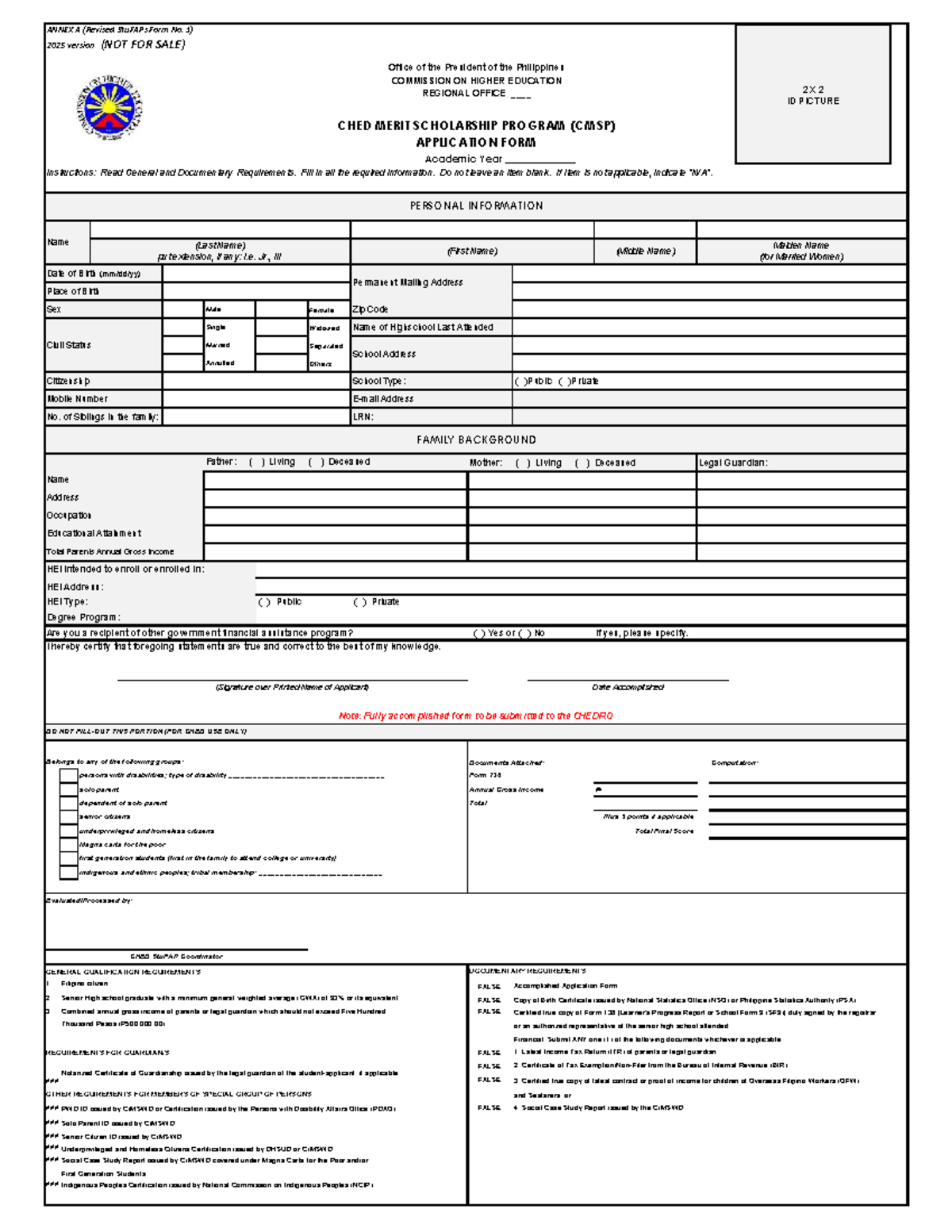 CMSP Application Form 2025-2026: Annex A Instructions & Requirements ...