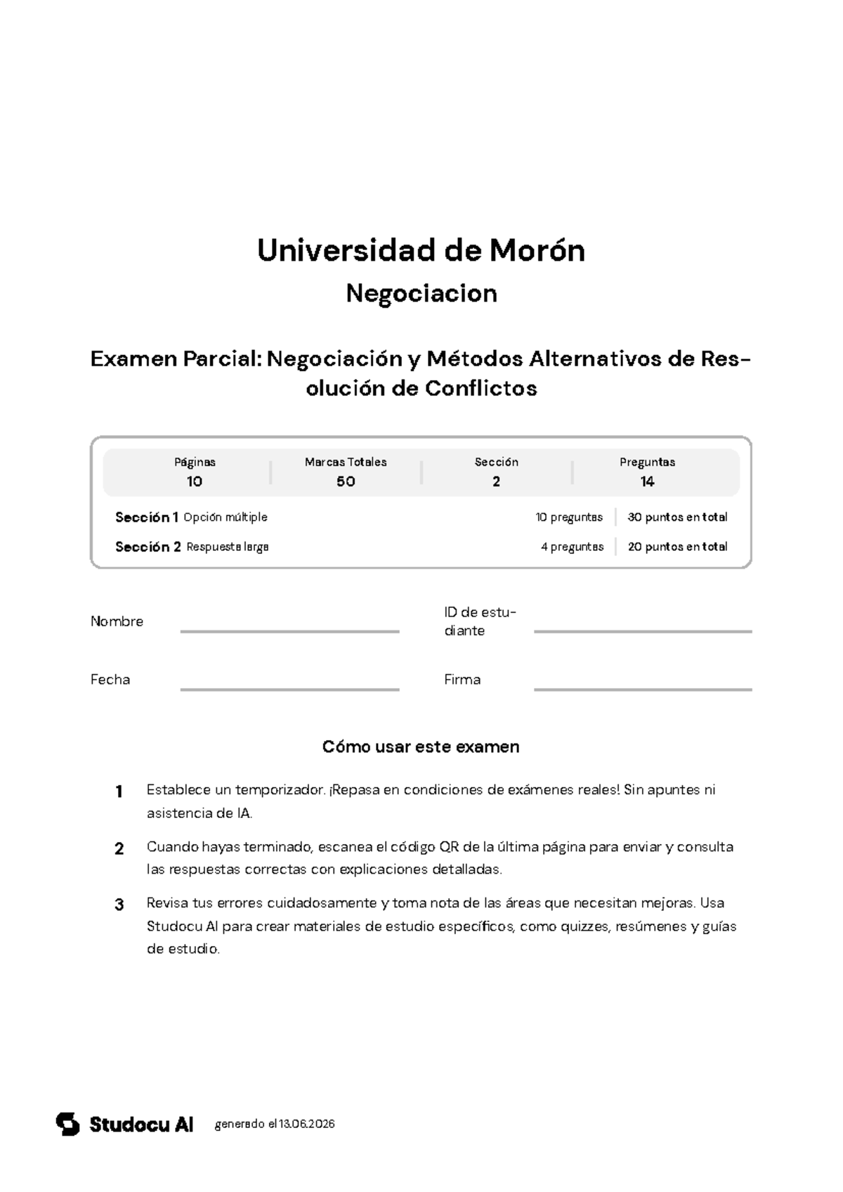 Examen Parcial: Negociación y Métodos Alternativos de Resolución de ...