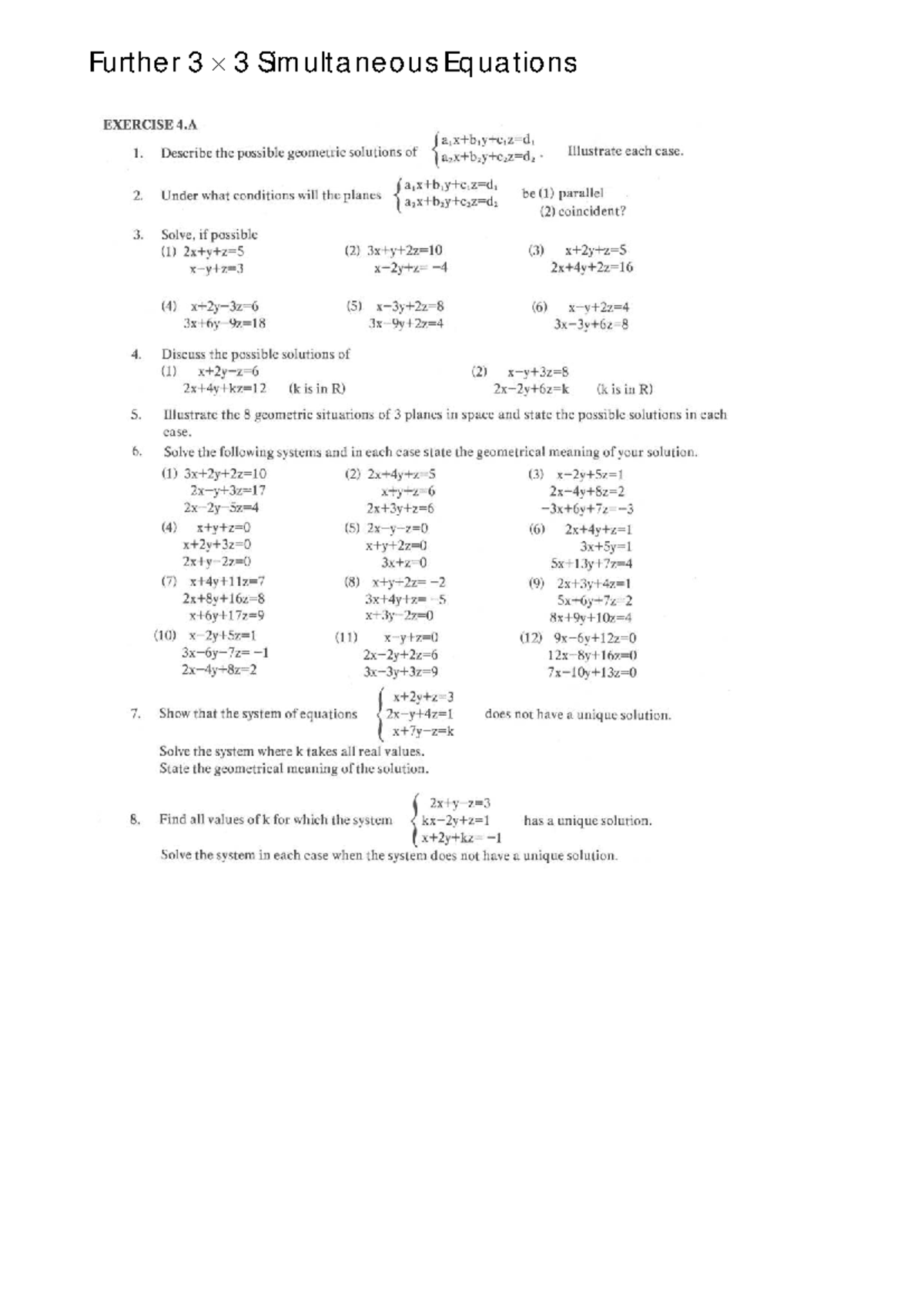 3 × 3 Simultaneous Equations Worksheet 3 - Further 3 X 3 Simultaneous ...