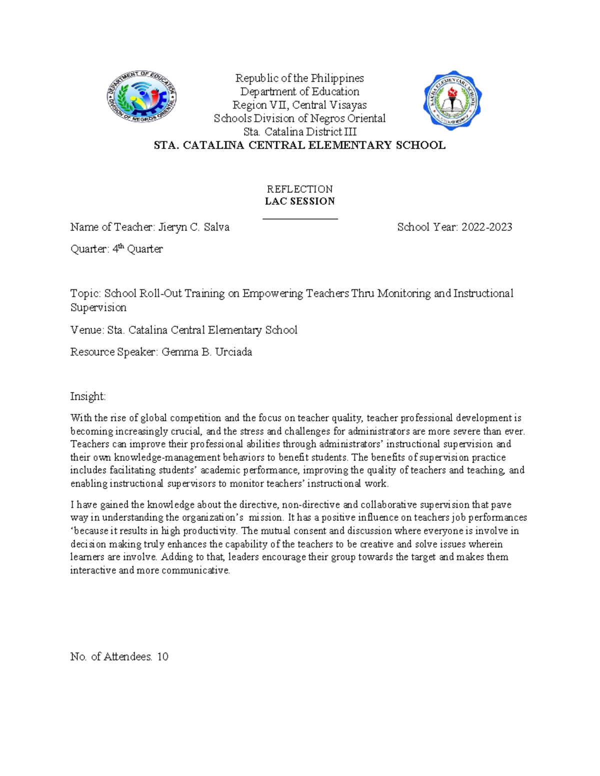 LAC Reflection 2 - Rpms - Republic of the Philippines Department of ...