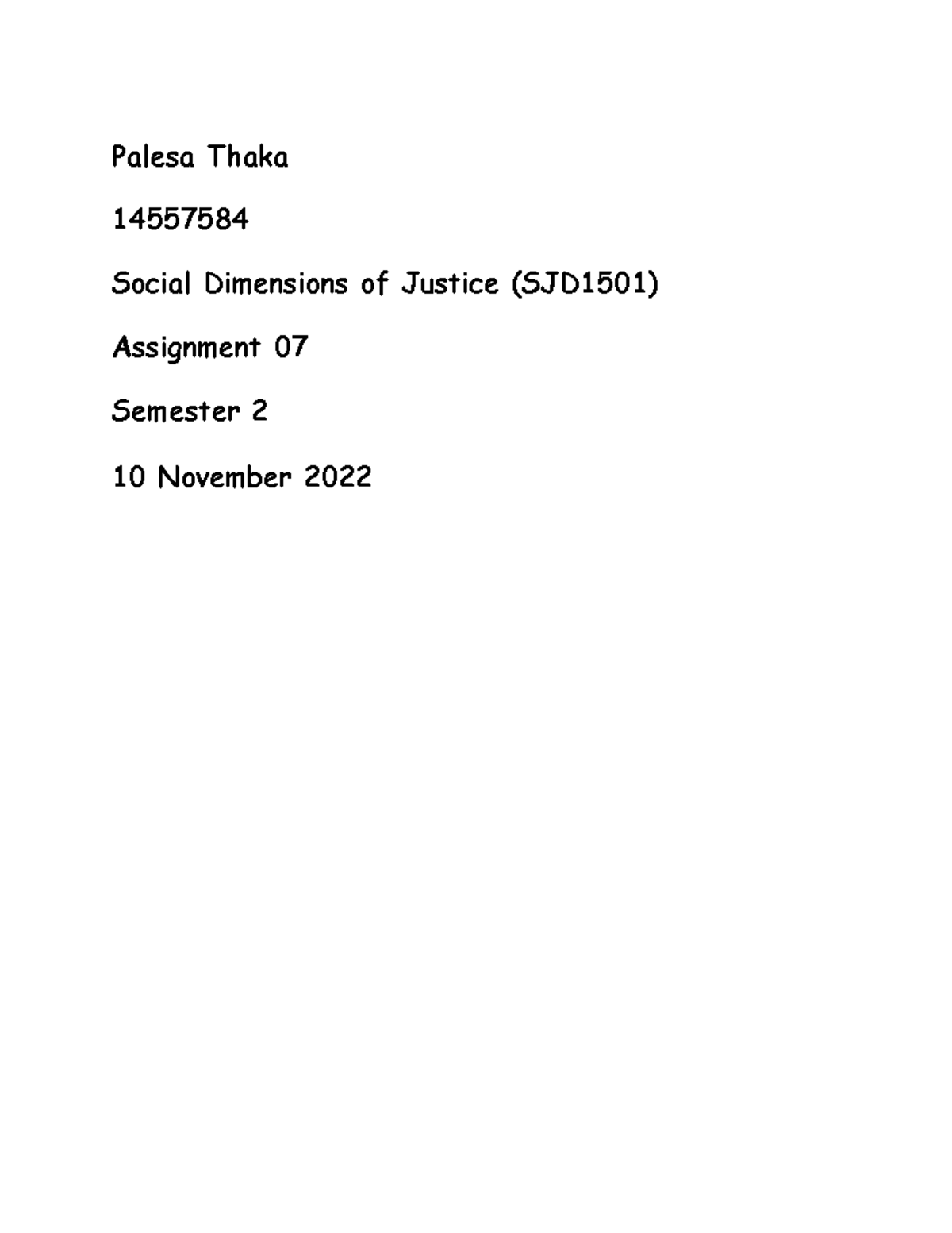 SJD1501 Assignment 07: Social Dimensions of Justice Analysis - Studocu