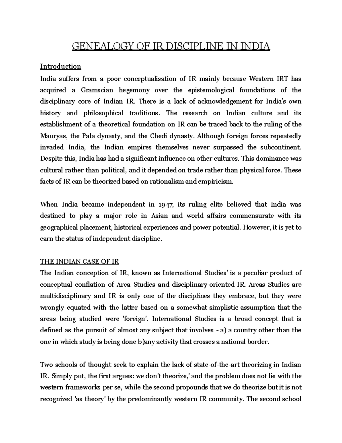 Genealogy of International Relations (IR) Discipline in India: A ...