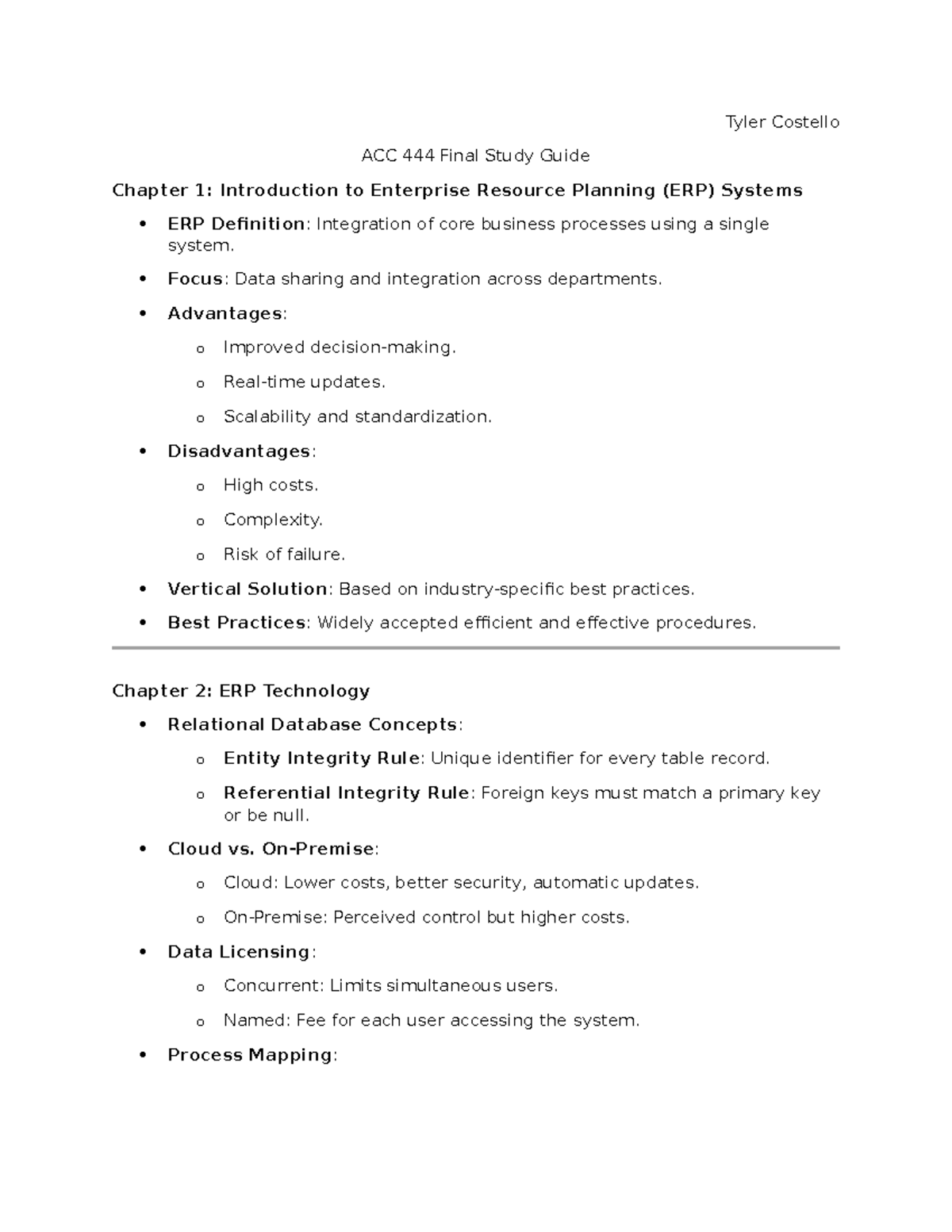 ACC 444 Final Exam Study Guide: ERP Systems Overview and Key Concepts ...