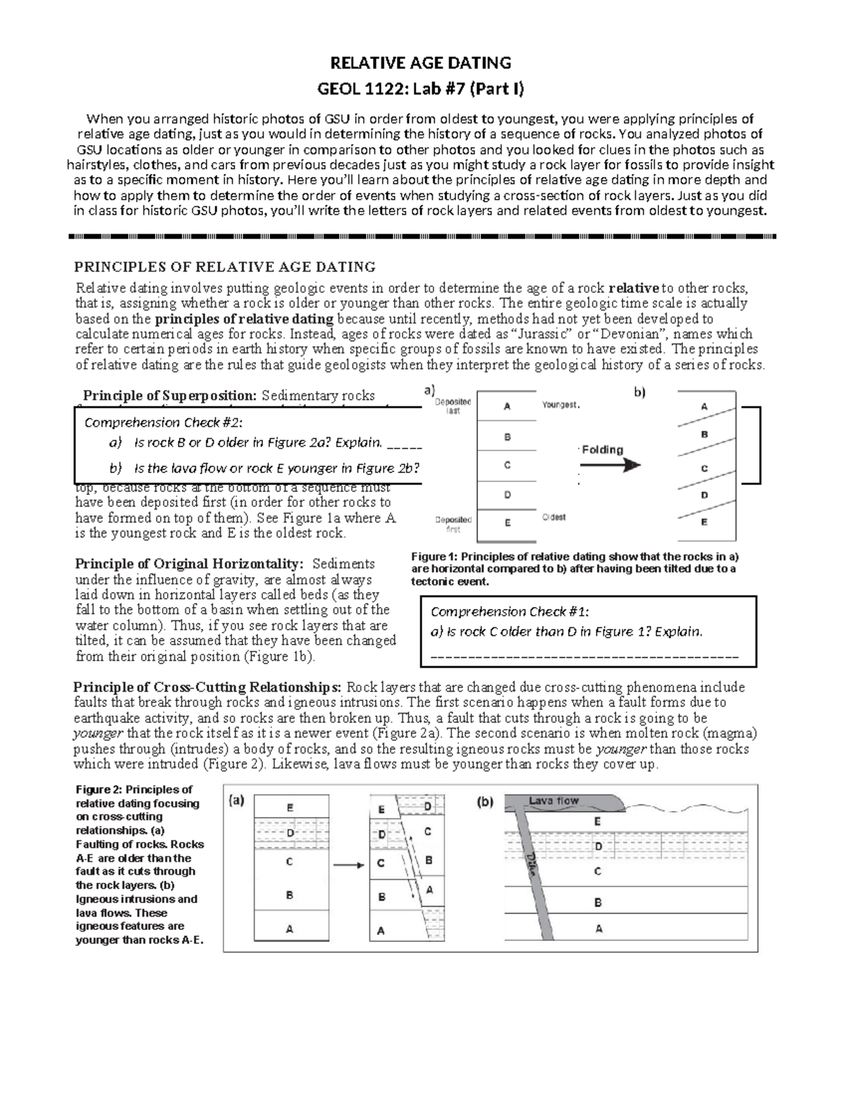 Relative Age Dating Principles in GEOL 1122: Lab (Part I) - Studocu