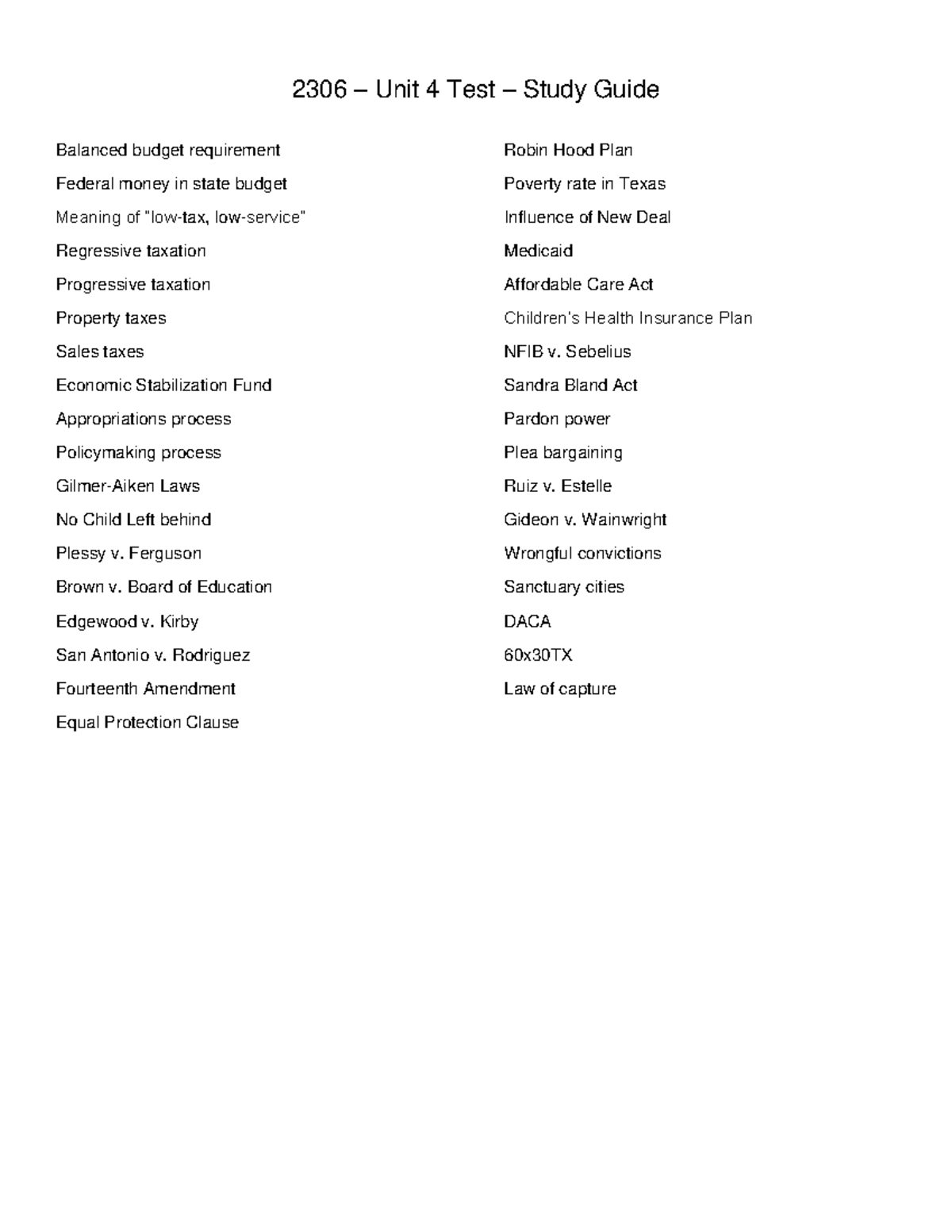 2306-Unit 4 Test-Study Guide - 2306 – Unit 4 Test – Study Guide ...