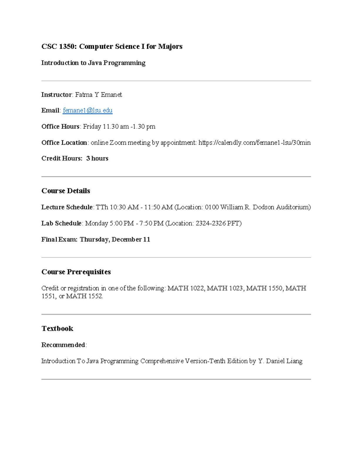 CSC 1350: Fall 2025 Syllabus for Computer Science I - Java Programming ...