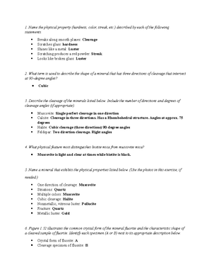 GEO LAB 1 - Lab repoert - "PART 1 GEOLOGY LAB REPORT 1 The Study of ...