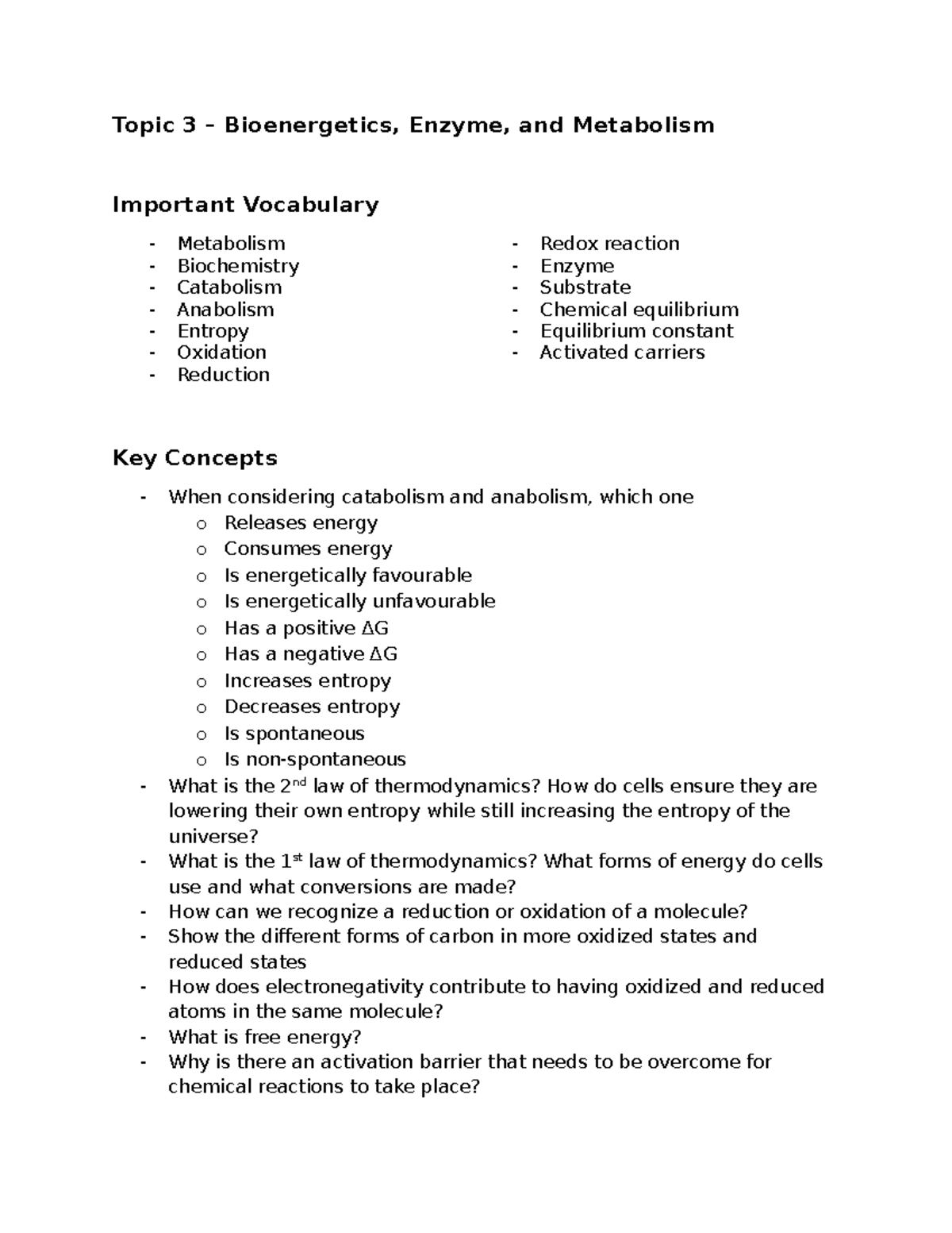 3. Bioenergetics, Enzymes, and Metabolism Study Guide - Studocu