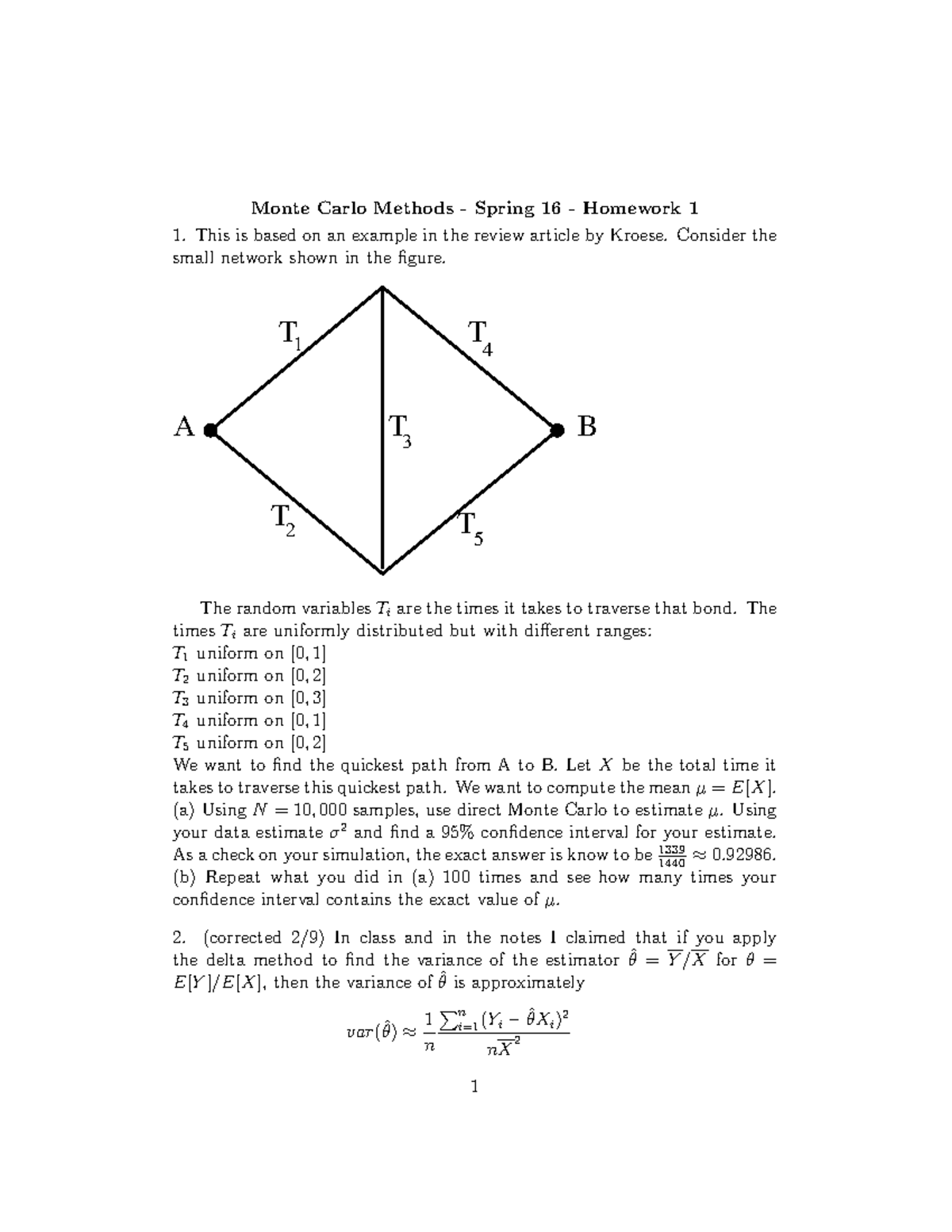 Hmwk1 - Homework assignment 1 - Monte Carlo Methods Spring 16 Homework ...