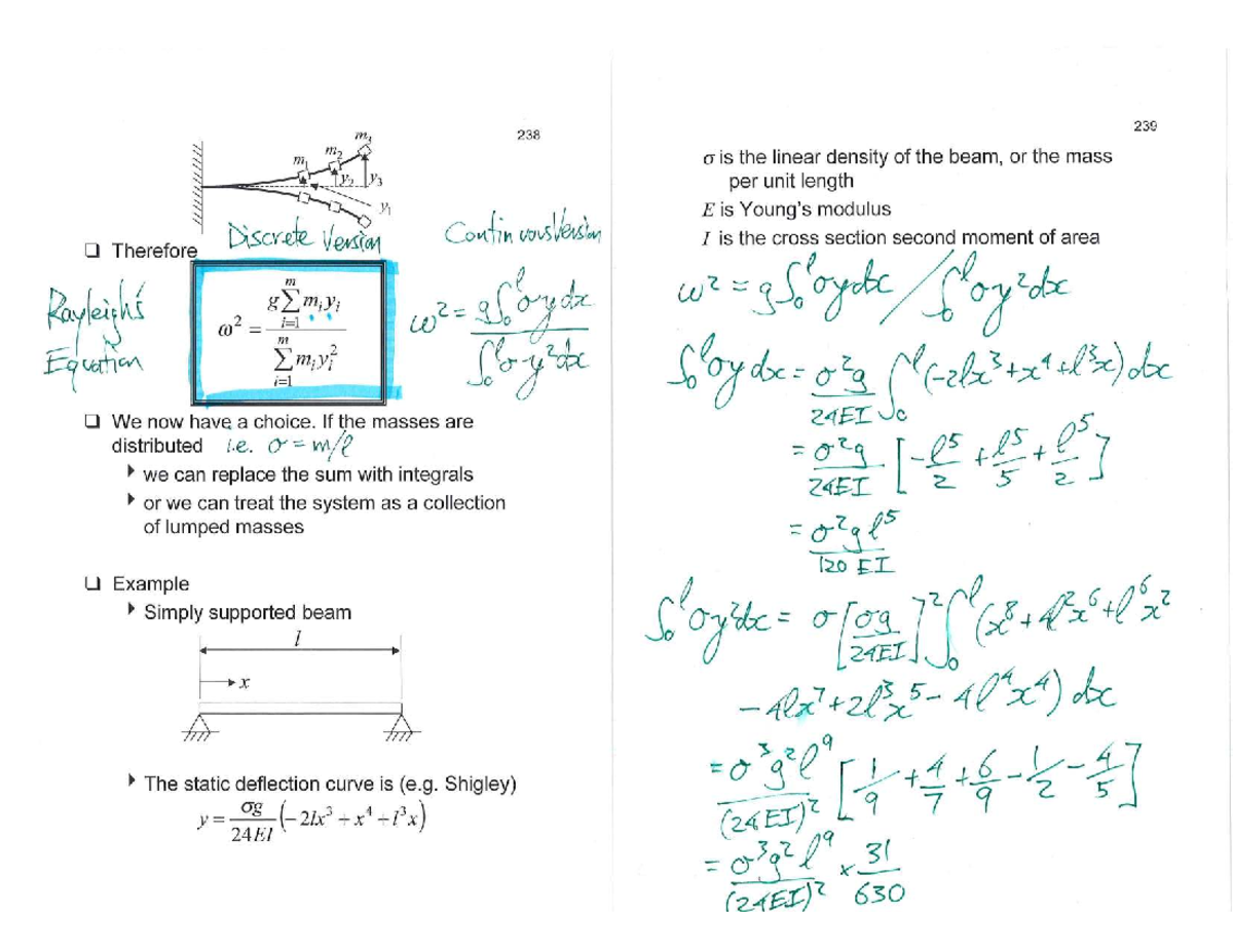 Rayleigh - Practice on Beam Deflection and Natural Frequencies - Studocu
