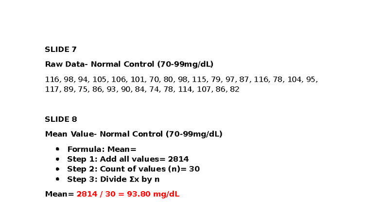 CC Lab Normal Control Analysis and Standard Deviation Calculations - Studocu