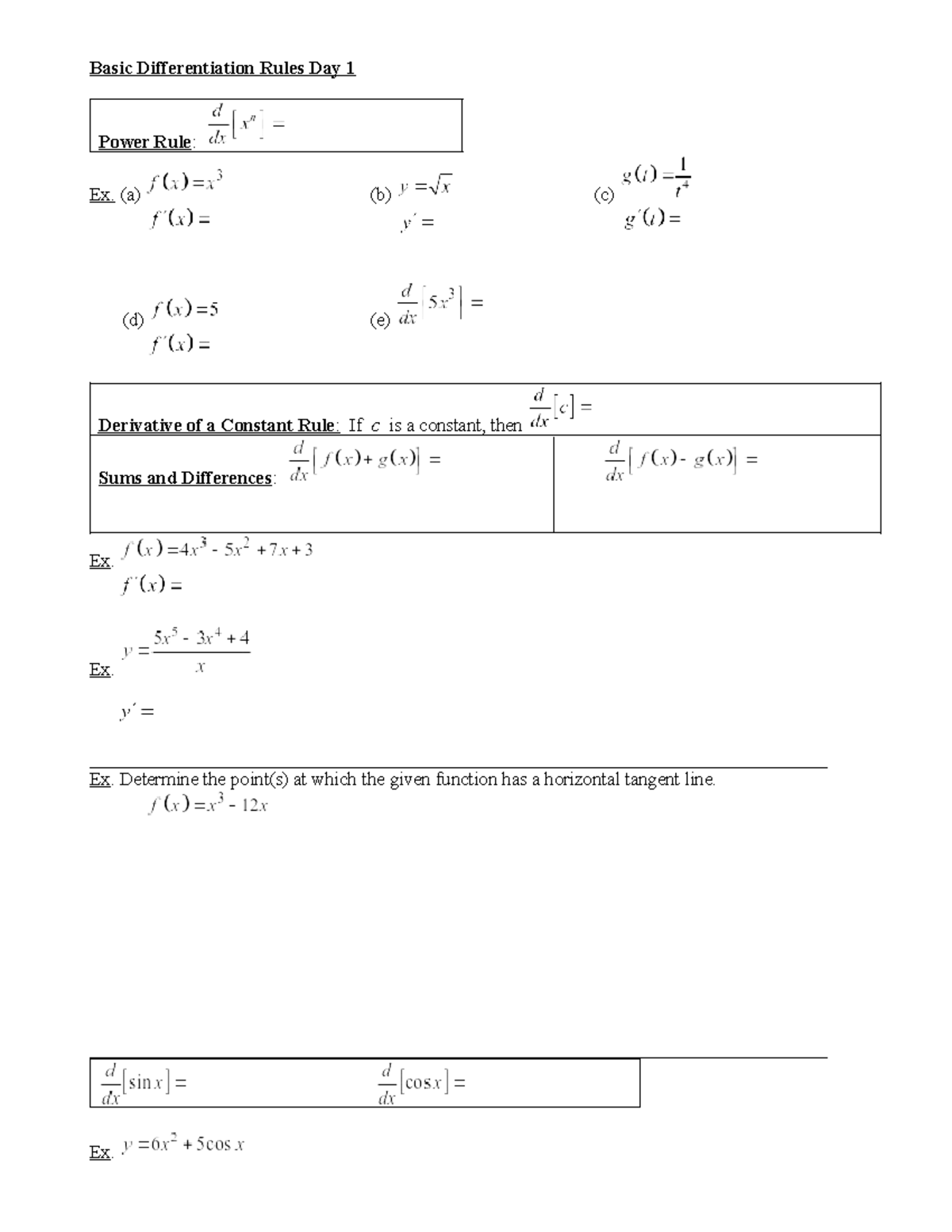 differentiation - math 101 - (a) (b) (c) (d) (e) Derivative of a ...