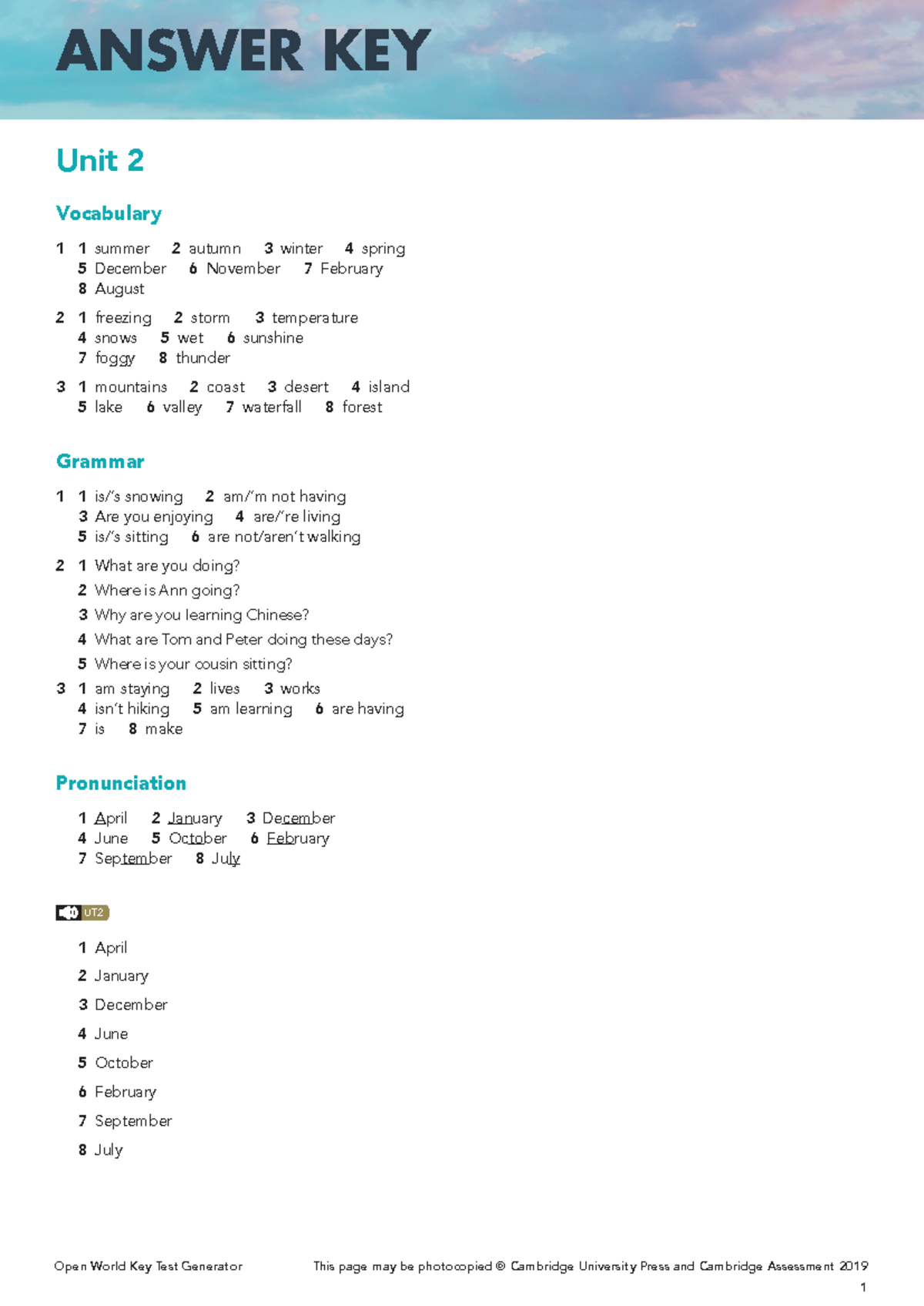 OW-UT-U2P Answer Key: Vocabulary & Grammar Unit 2 - Studocu