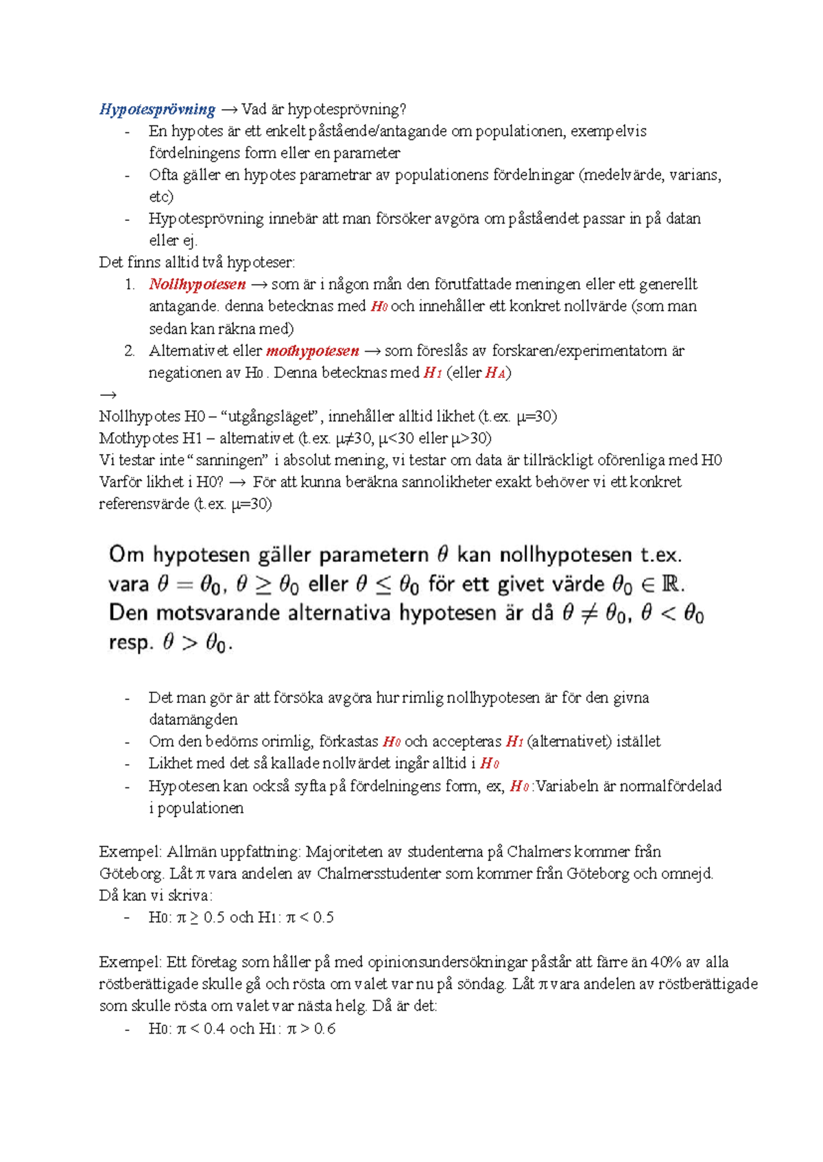 Hypotesprövning och Statistiska Tester - Staa41 - Studocu