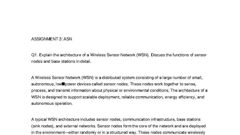 ASN Assignment 3: Architecture & MAC Protocols in Wireless Sensor Networks - Studocu