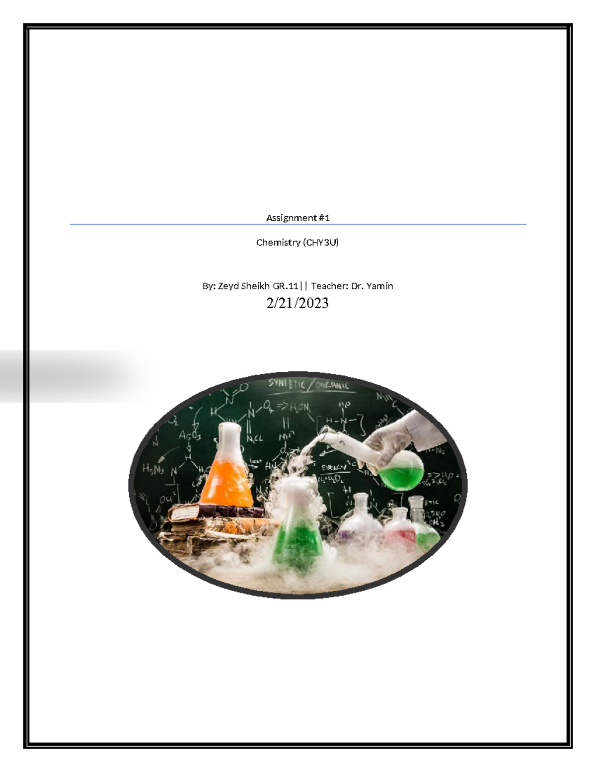 Chemistry Assignment (CHY3U): Understanding Chemical Principles - Studocu