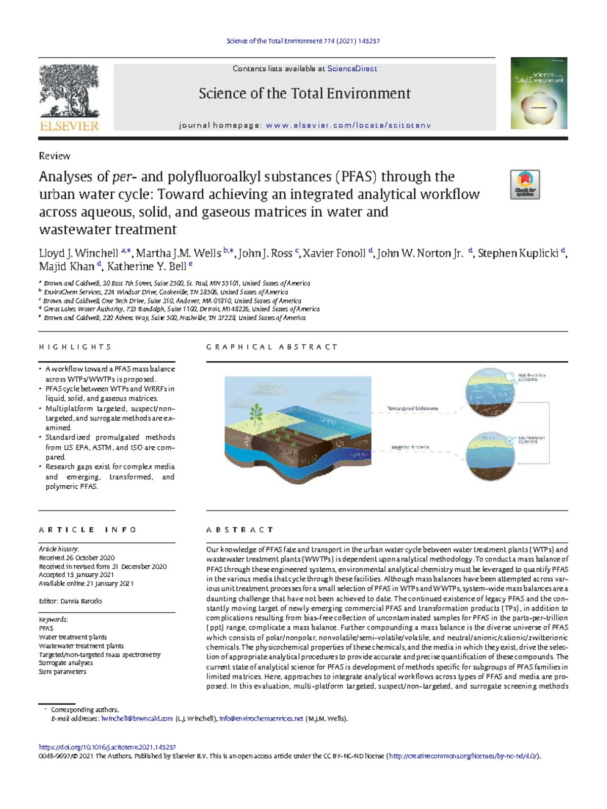 Integrated Analytical Workflow for PFAS in Urban Water Cycle (AGRI 774 ...