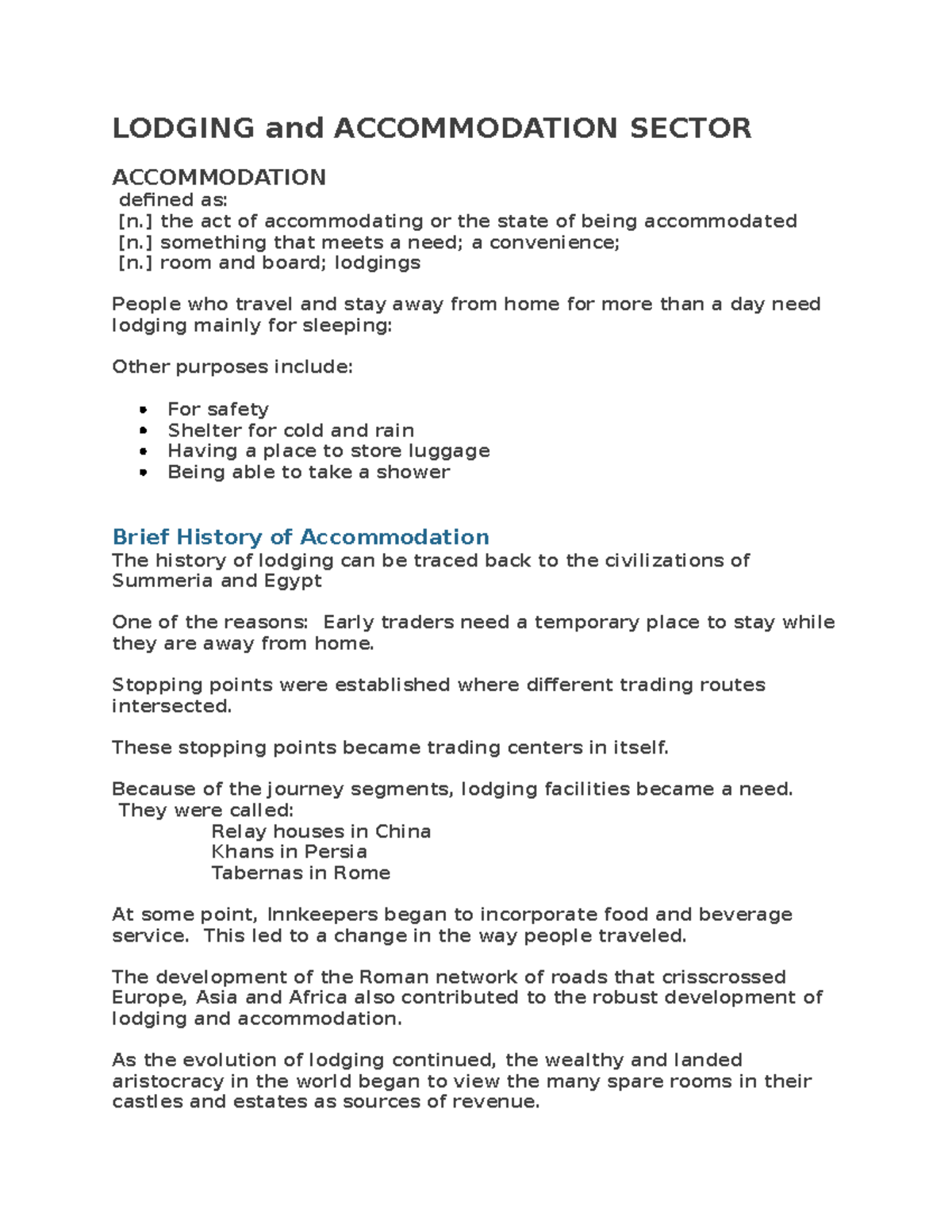 Lodging & Accommodation Sector Overview: Types and Management - Studocu