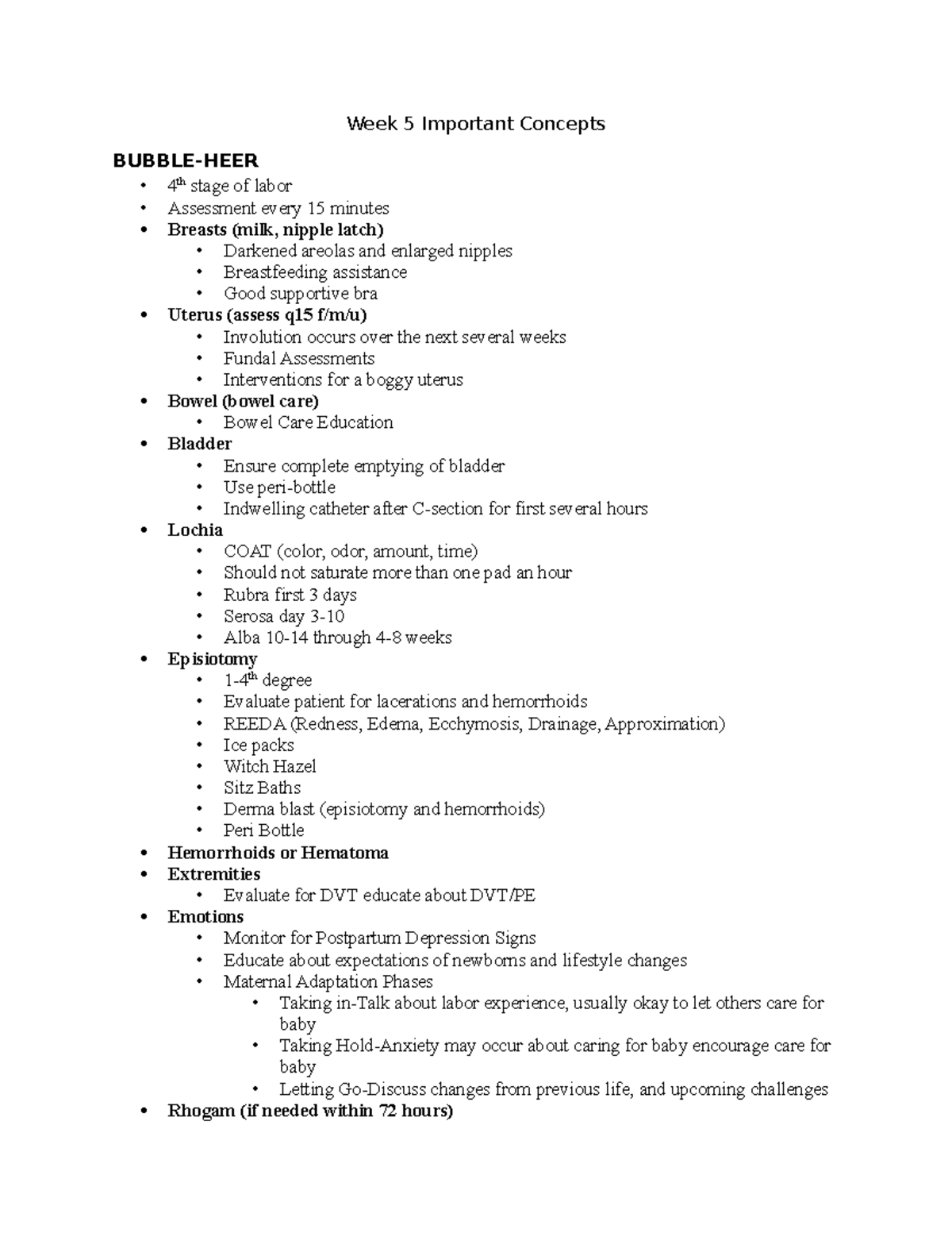 Week 5 Important Concepts - Week 5 Important Concepts BUBBLE-HEER 4 th ...