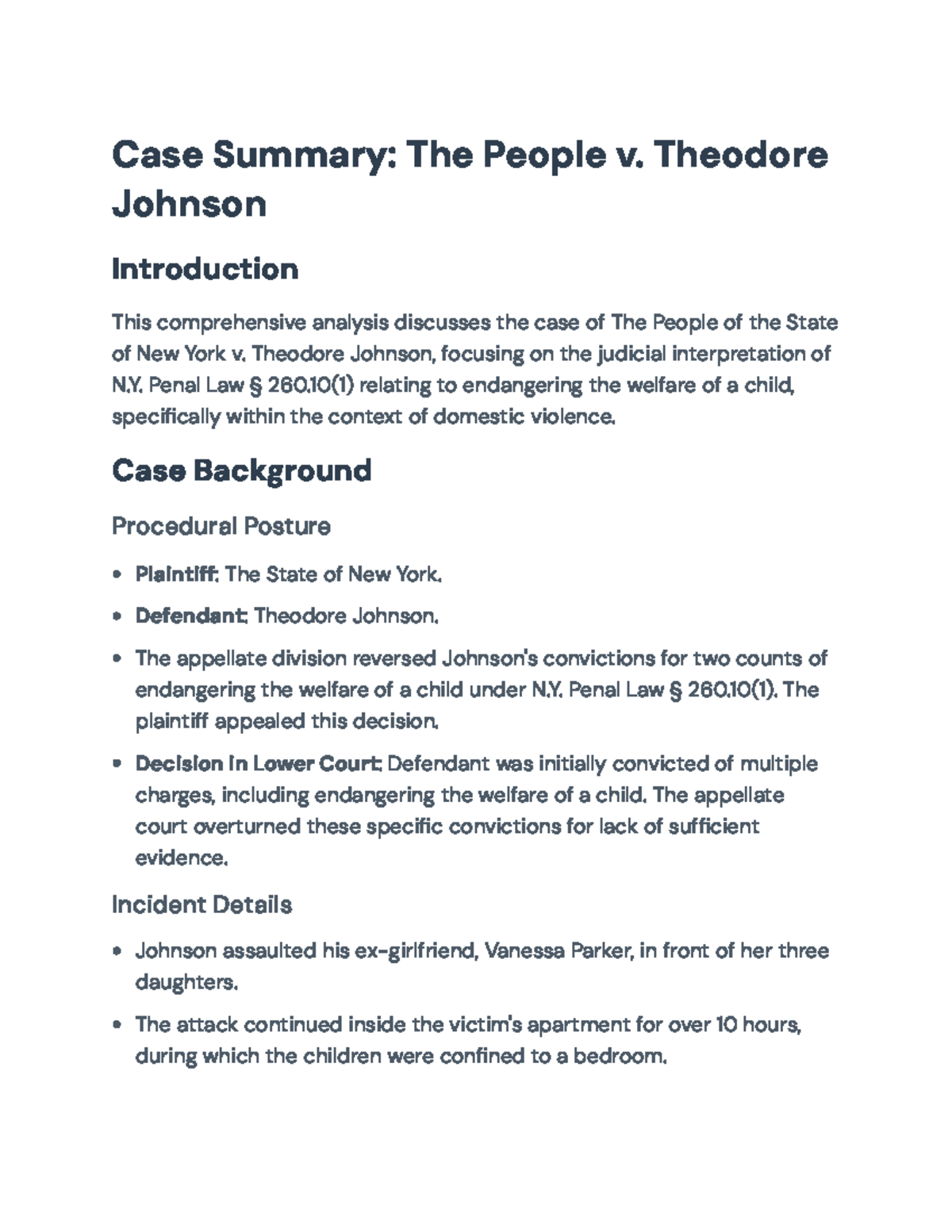 The People v. Theodore Johnson: Analyzing N.Y. Penal Law § 260.10(1 ...
