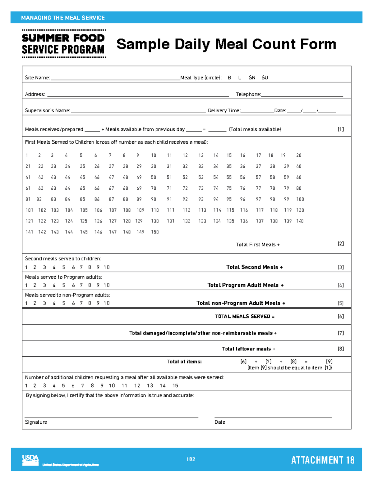 Daily meal count form for managing the meal service - Studocu