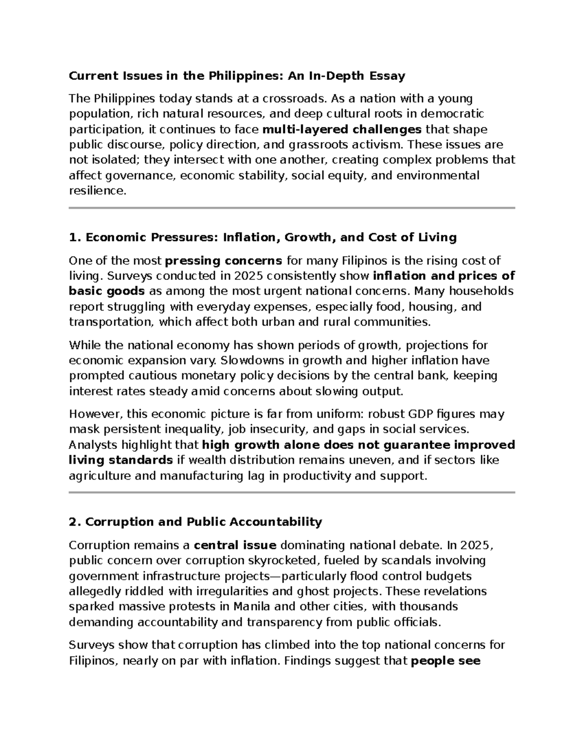 Current Issues in the Philippines: An Essay on 2025 Challenges - Studocu