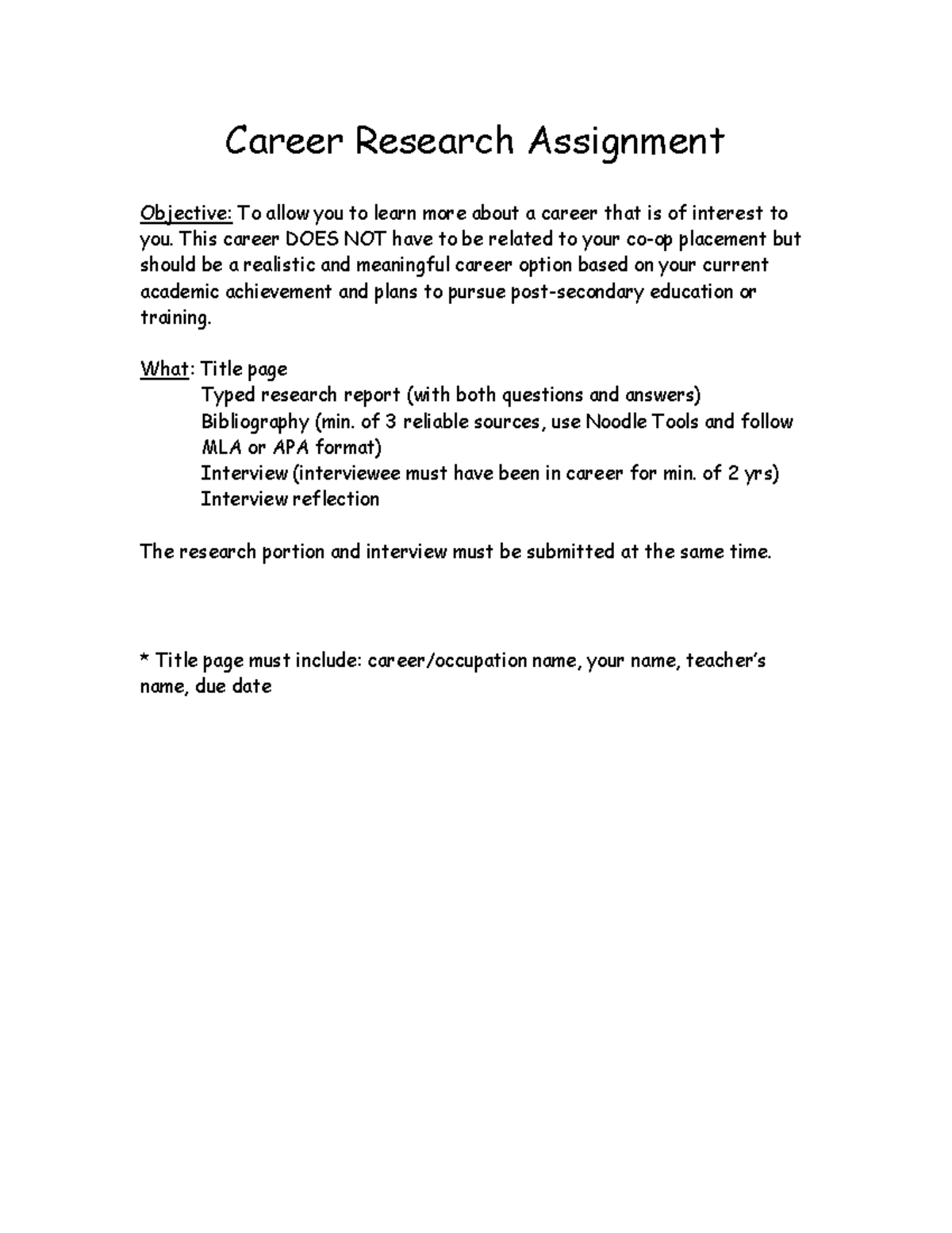 Career Research Assignment: Exploring Your Future Career Choices - Studocu