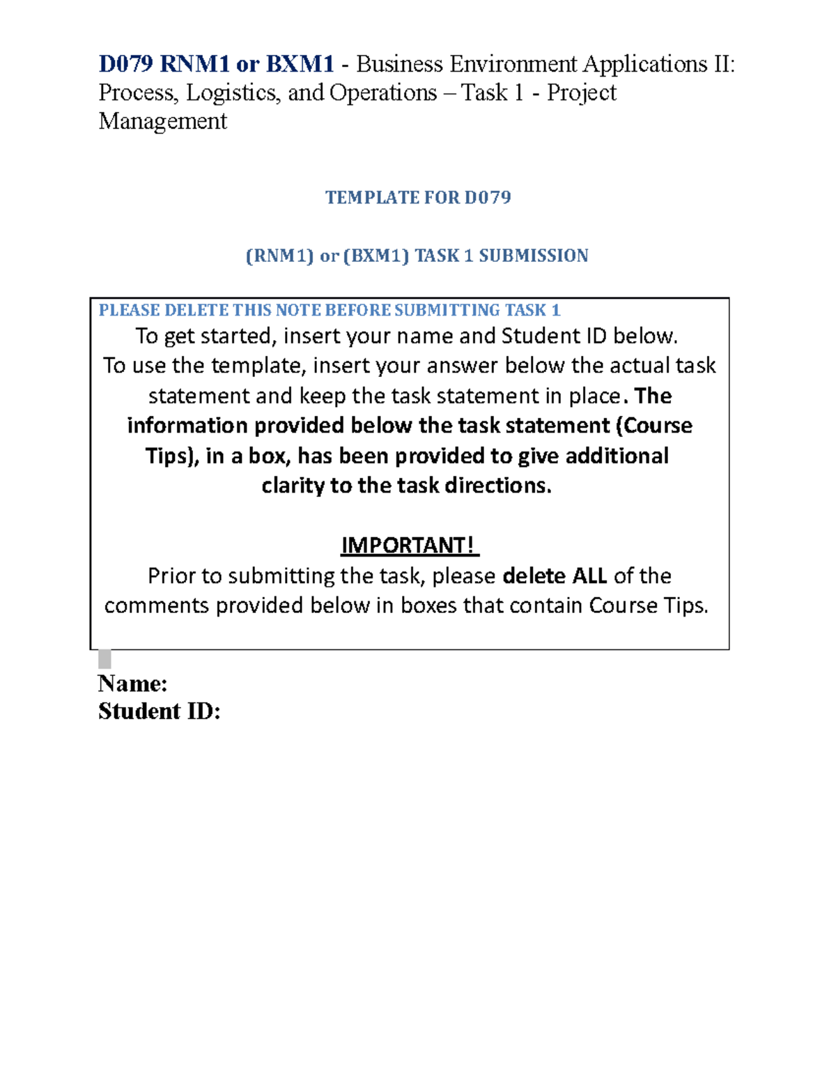 D079 Task 1 template - D079 RNM1 or BXM1 - Business Environment ...