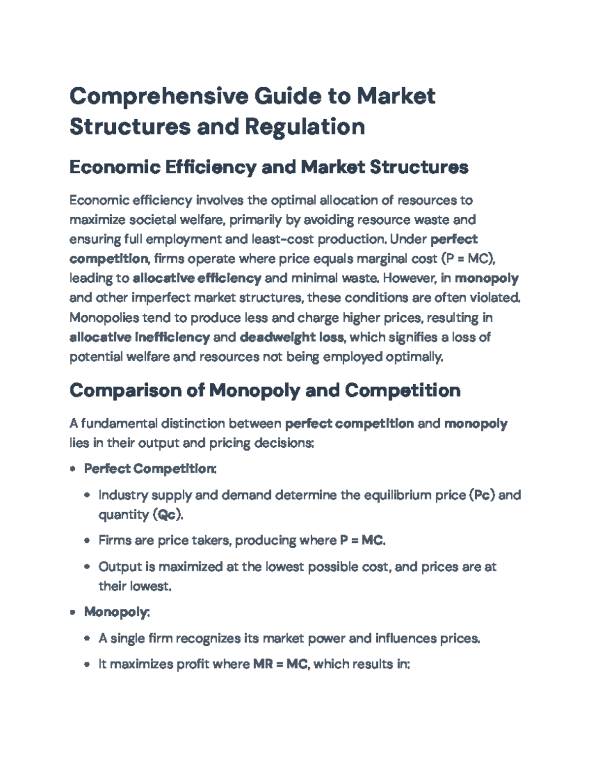 Comprehensive Overview of Market Structures and Economic Efficiency ...