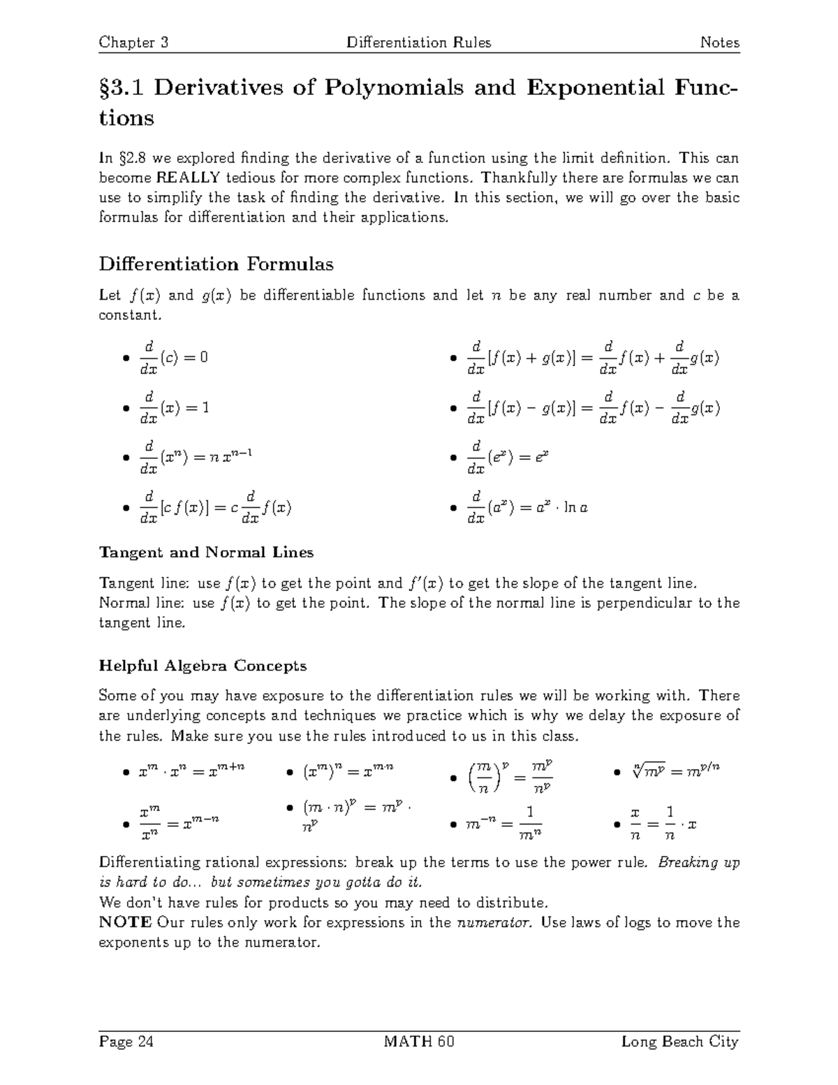 MATH 60 Chapter 3: Differentiation Rules Notes - Studocu