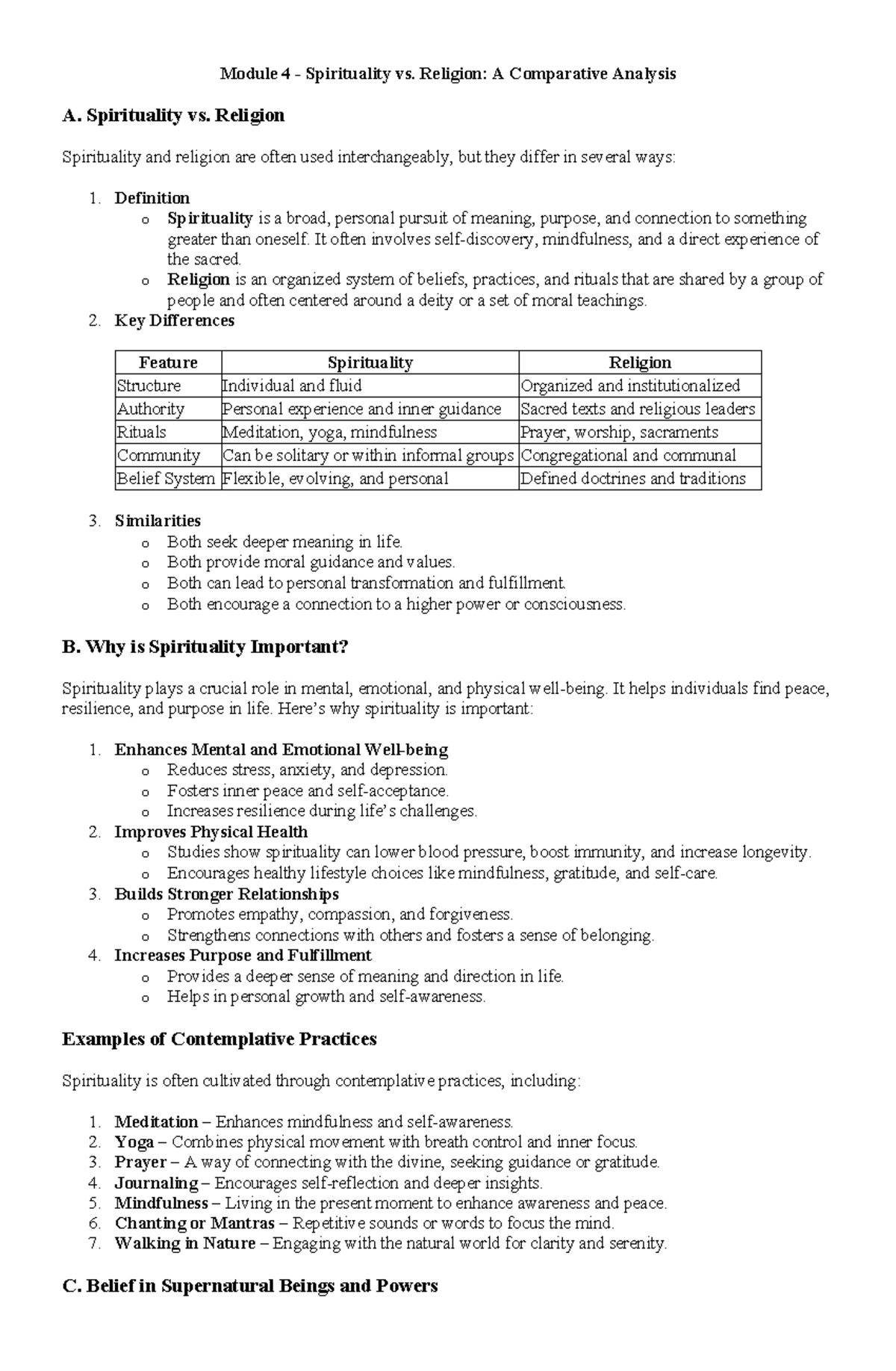 Module 4 UTS Spirituality vs. Religion: Key Insights and Analysis - Studocu