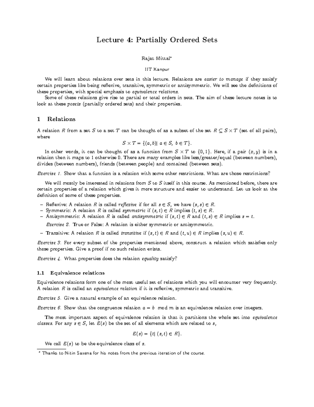 Lecture 4: Properties of Partially Ordered Sets (POS) - IIT Kanpur - Studocu