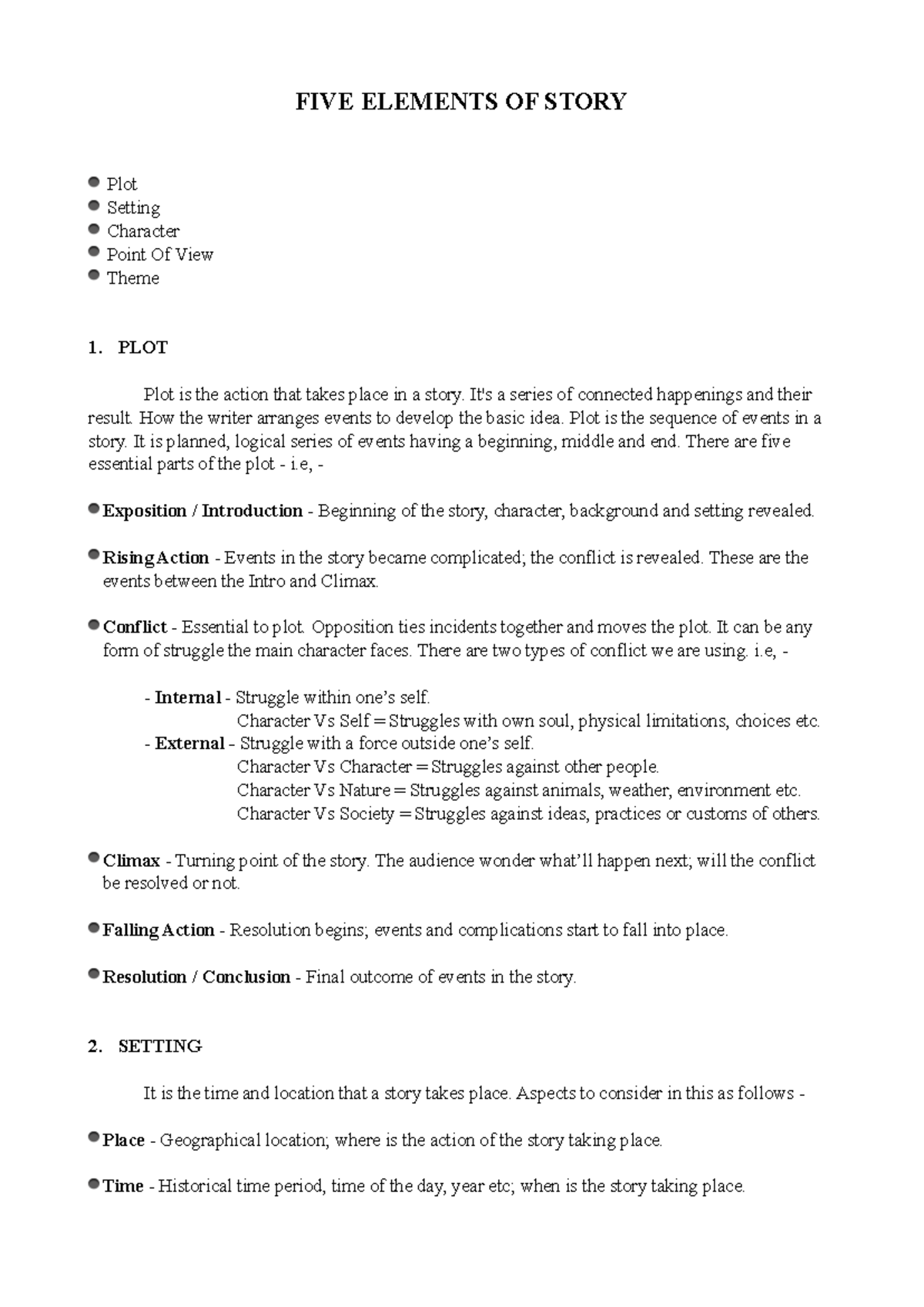Elements OF Storyy - this is the element of story - FIVE ELEMENTS OF ...