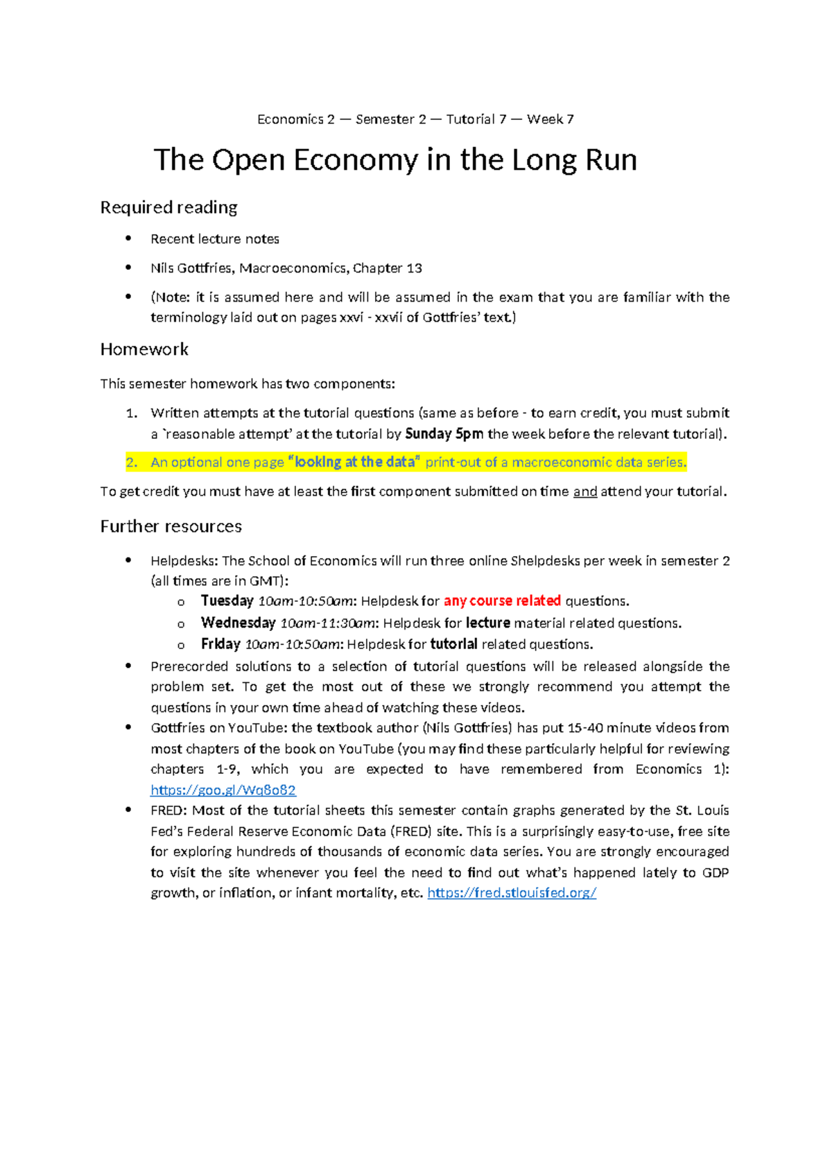 Tutorial 7 - Economics 2 - Macro - Questions - Economics 2 — Semester 2 ...