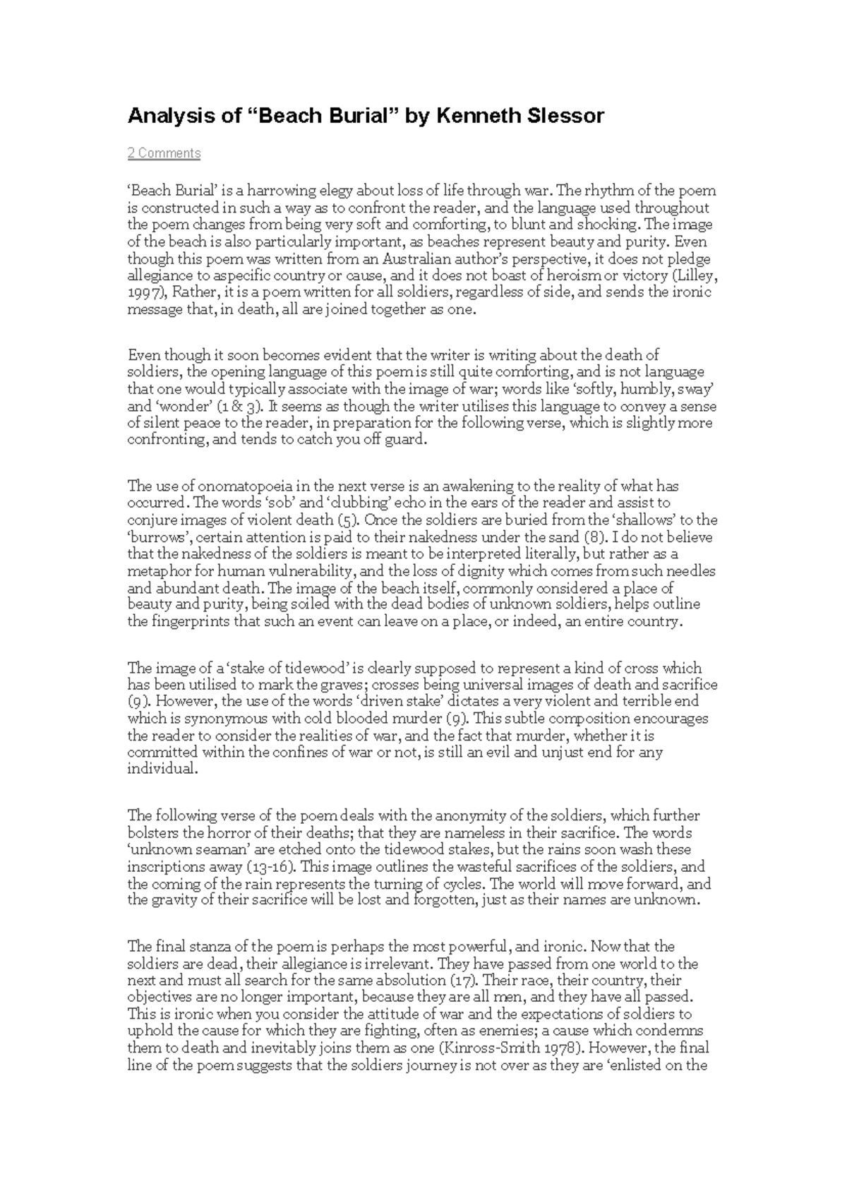 Analysis of Kenneth Slessor's “Beach Burial” Poem - Studocu